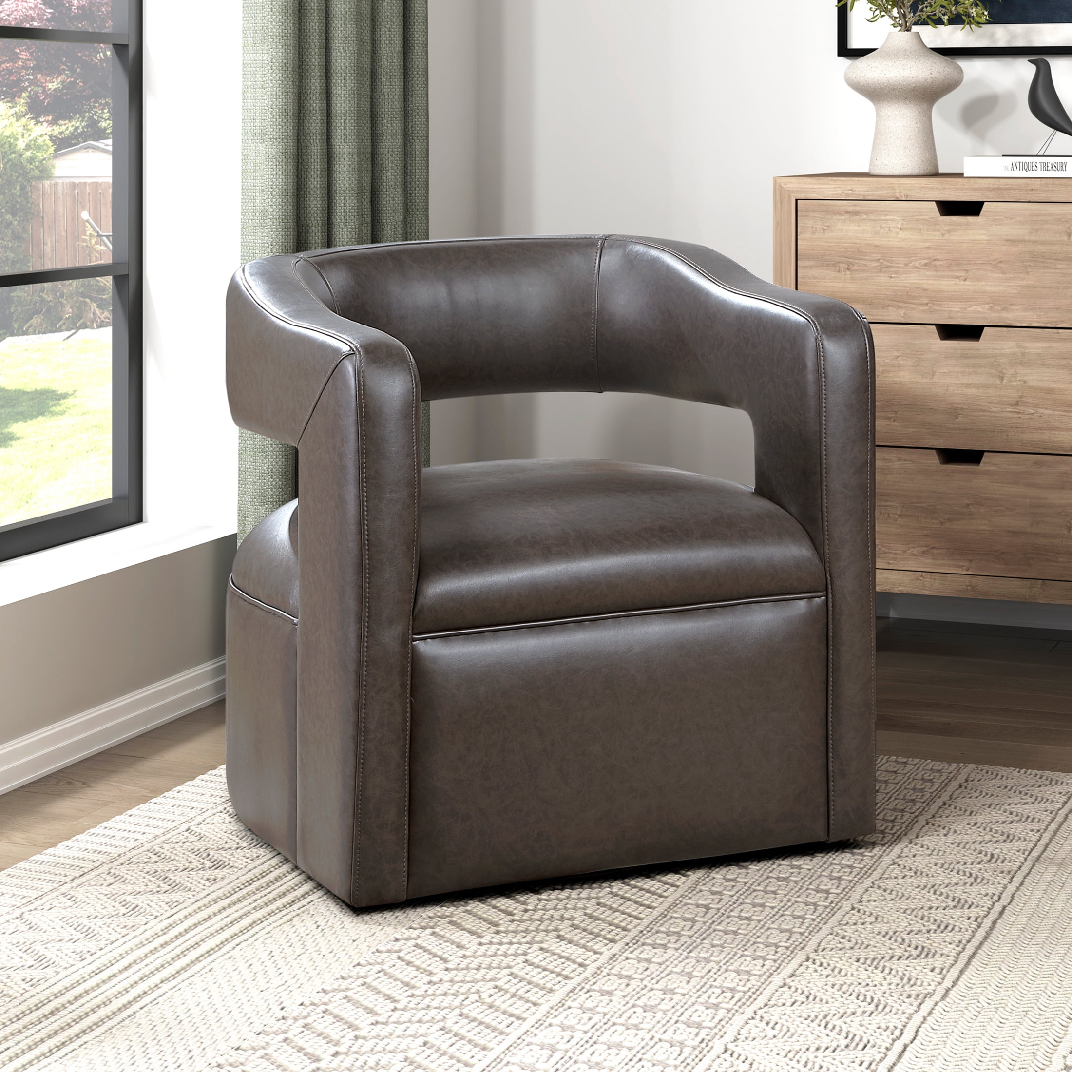 OakvillePark Azura Faux Leather BarrelSwivel Chair, Dark Coffee ...