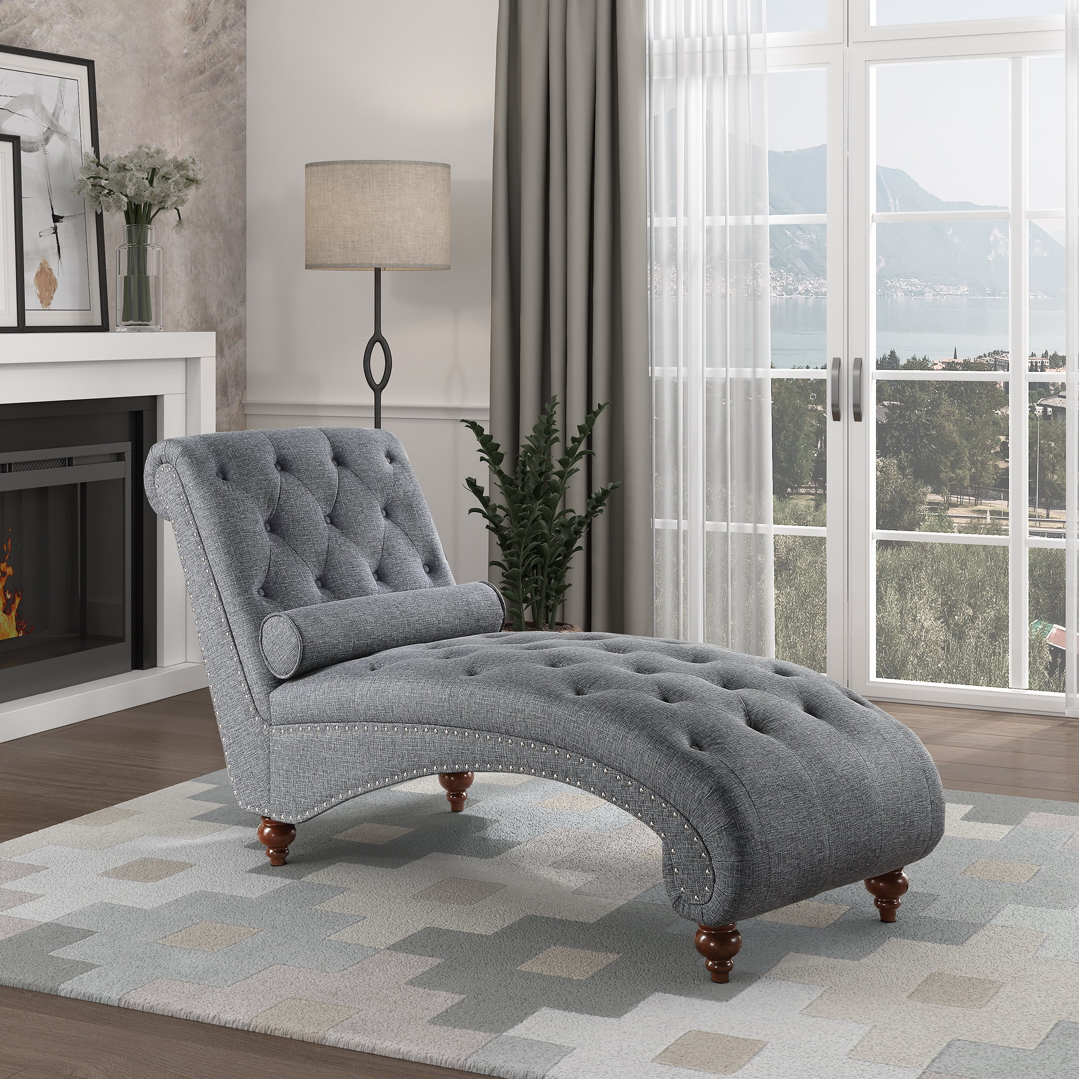 OakvillePark Gearhart Tufted Microfiber Chaise Lounge, Gray - Walmart.com
