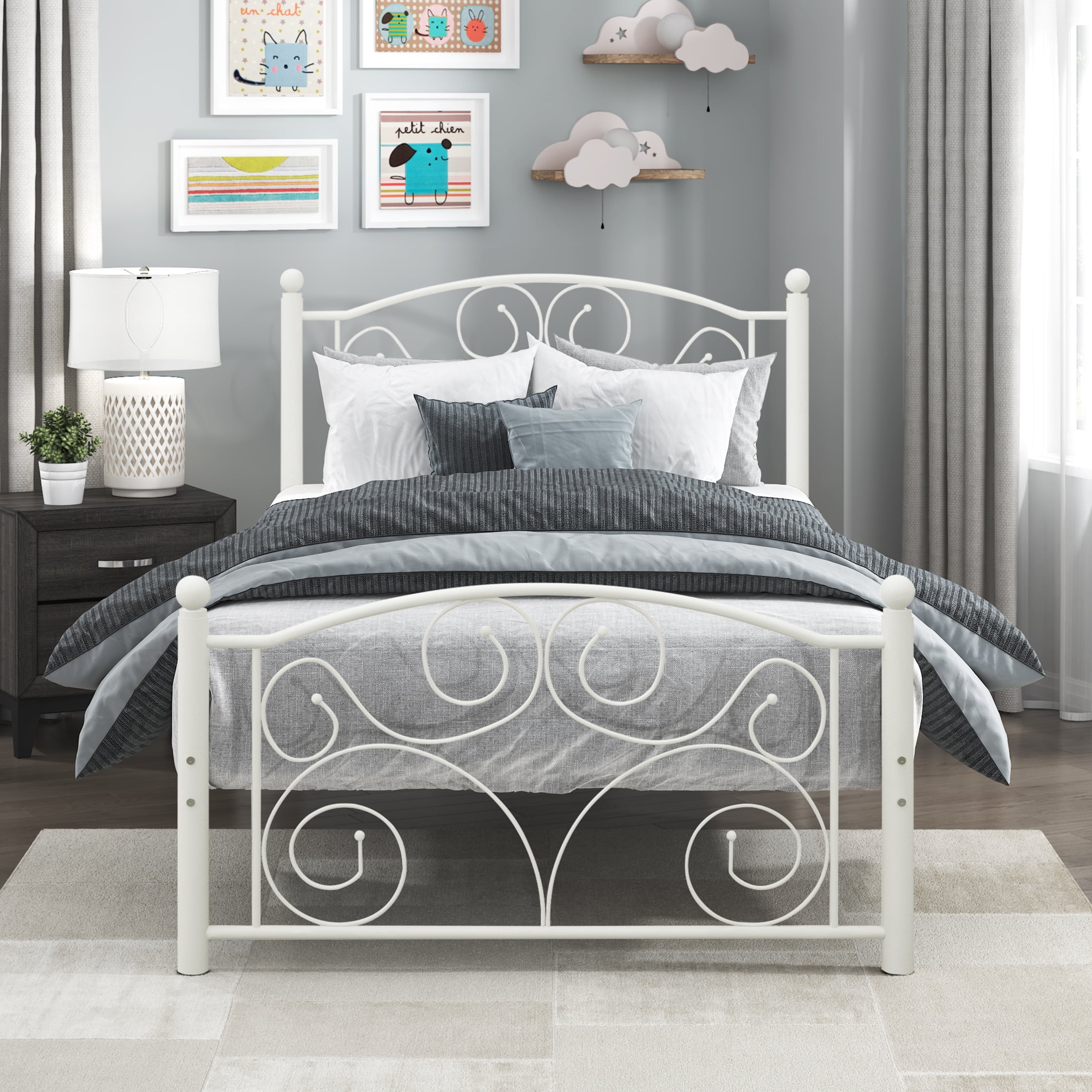 Free Shipping! OakvillePark Twin Metal Platform Bed, White, Scroll ...