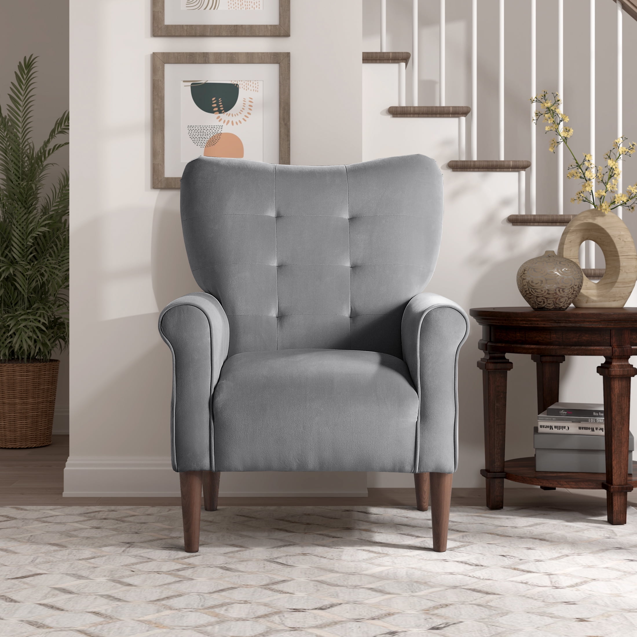 Primrose Wingback Chair - Velvet Upholstery - Gray - Walmart.com