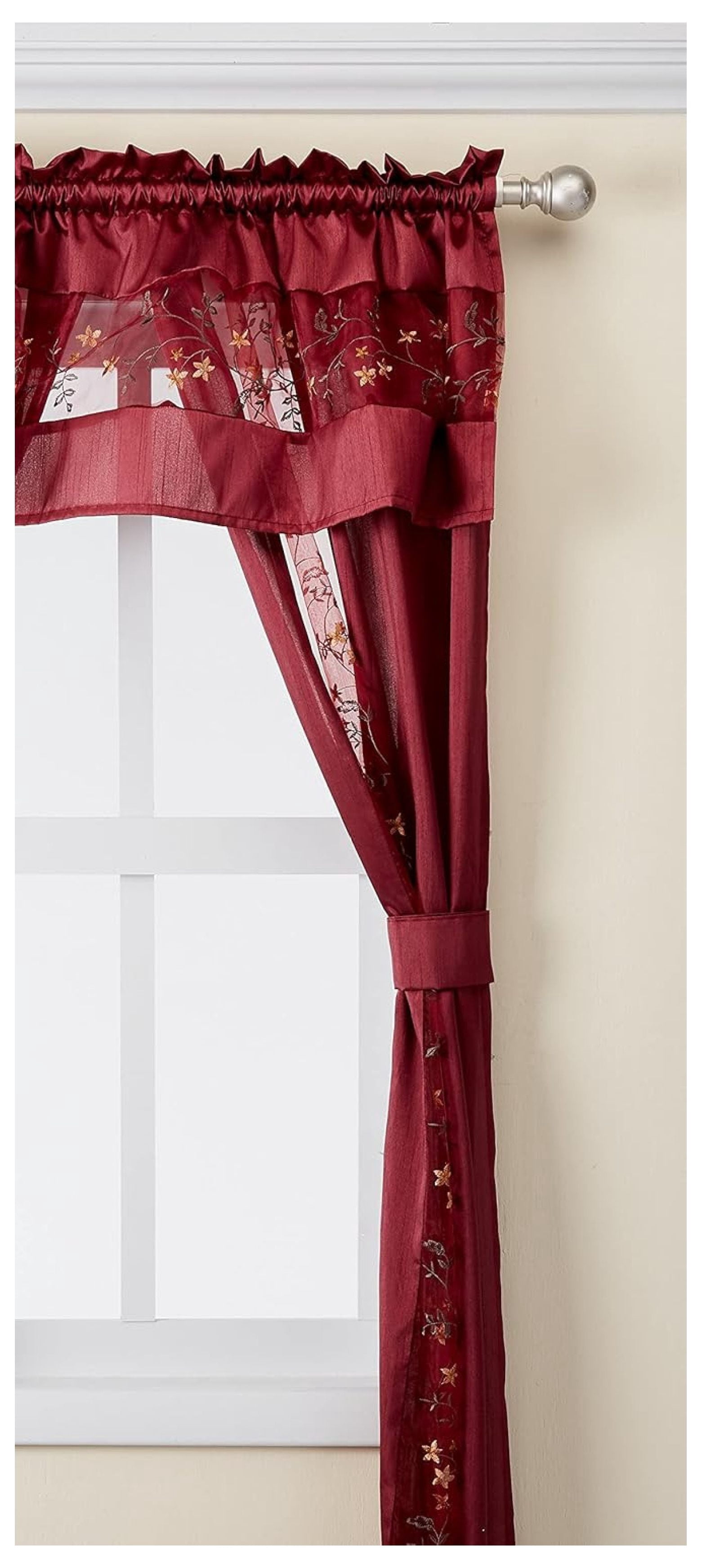 Oakwood Valance, 58 14-Inch, Natural, 55" x 84", Burgundy Pack of 4 ...
