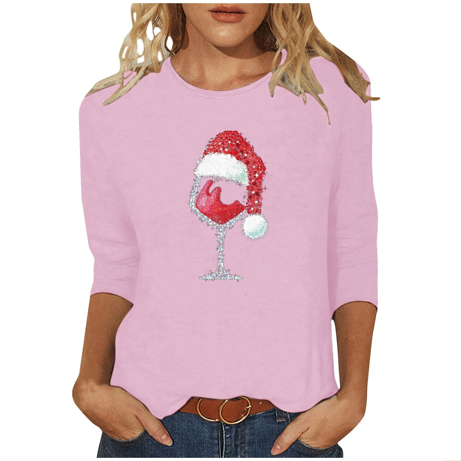Oalirro Christmas Sweatshirts for Women 2024 Red Wine Glass Graphic ...