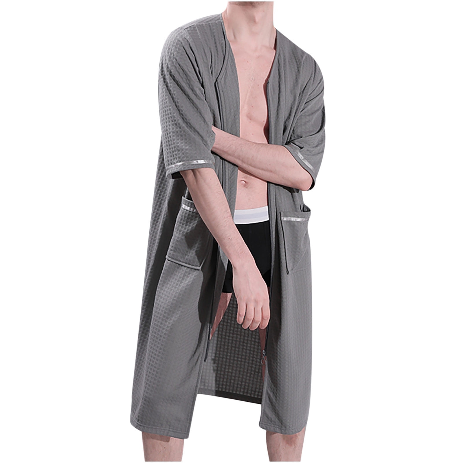 Nnhblu Gray Men's Long Robes Loungwear Quick dry Zip Up Robes Light ...