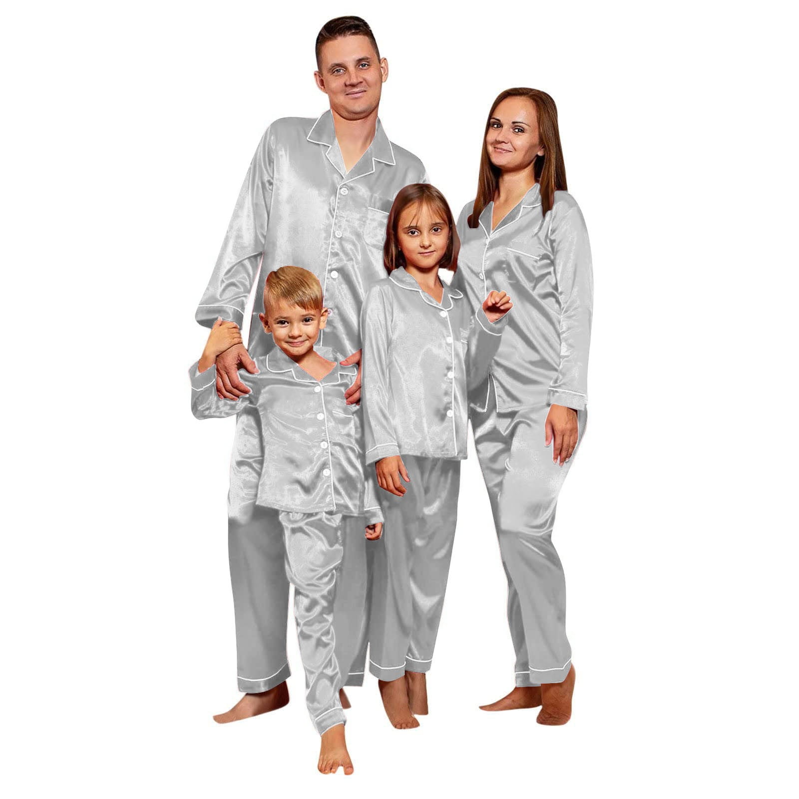 Oalirro Gray Silk Stain Family Pajamas Matching Sets Home Sleepwear ...