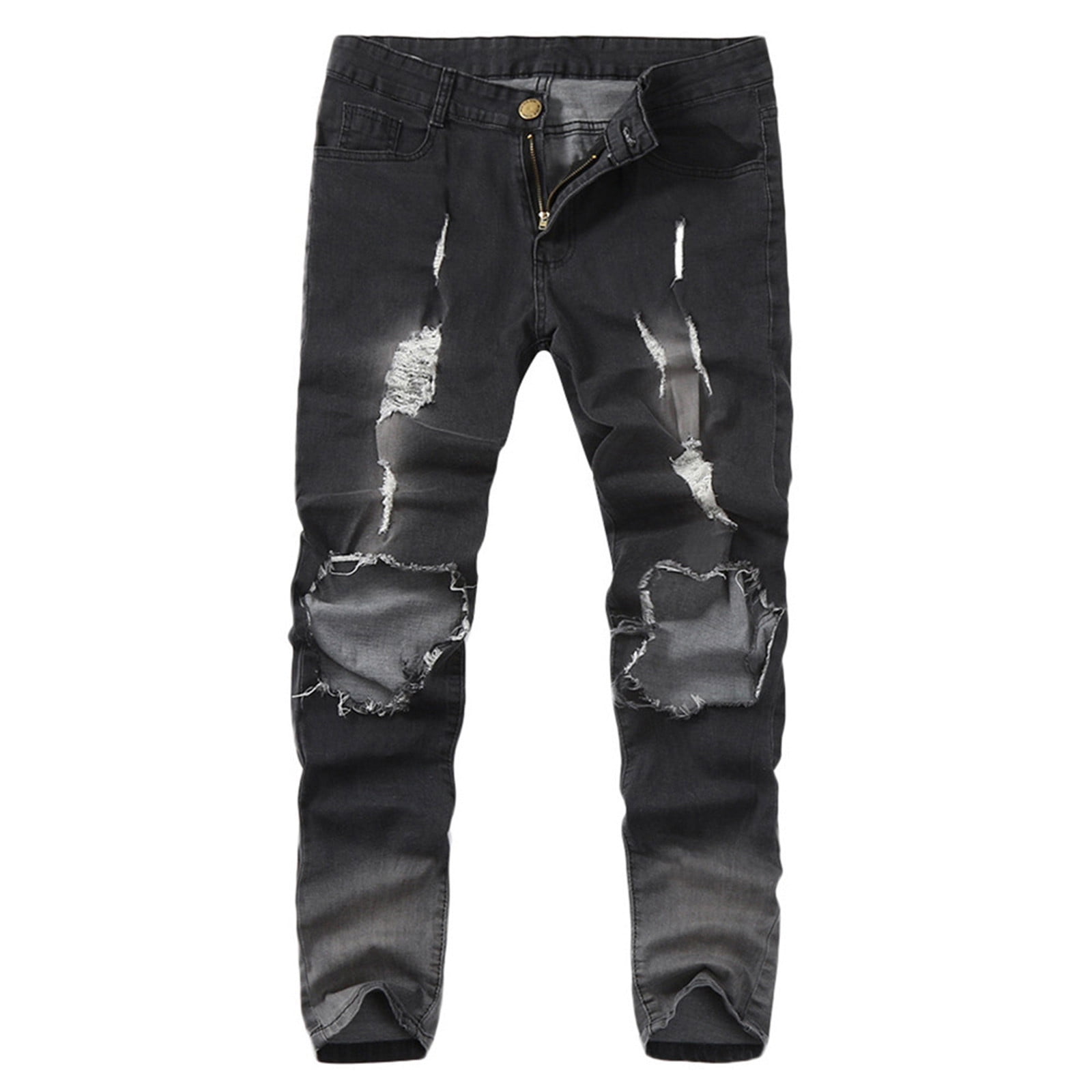 Oalirro Gray Work Pants Mens Jeans Ripped Trousers - Walmart.com