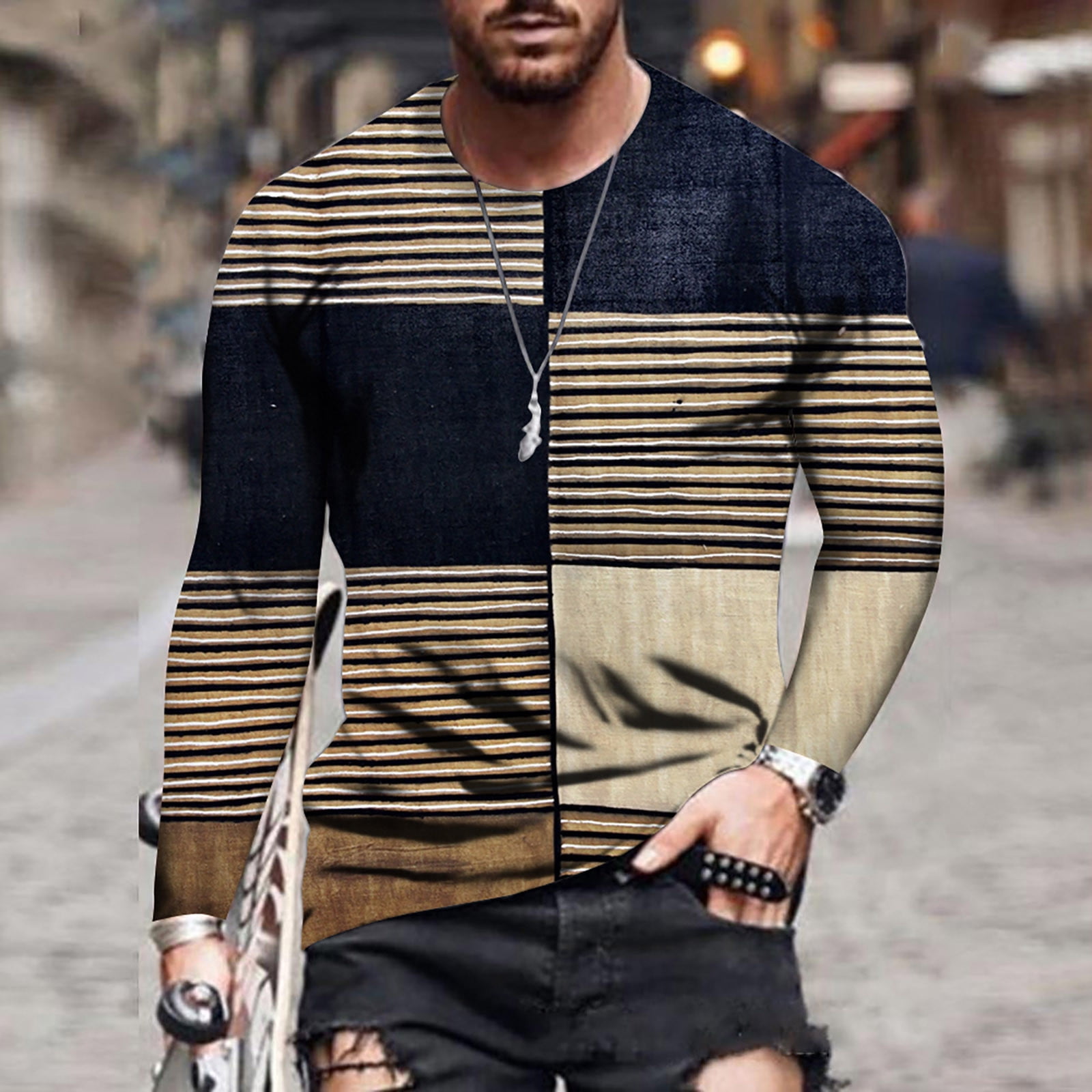 Oalirro Men's Round Neck Long Sleeve Tee Shirts, Loose-Fit Clearance ...