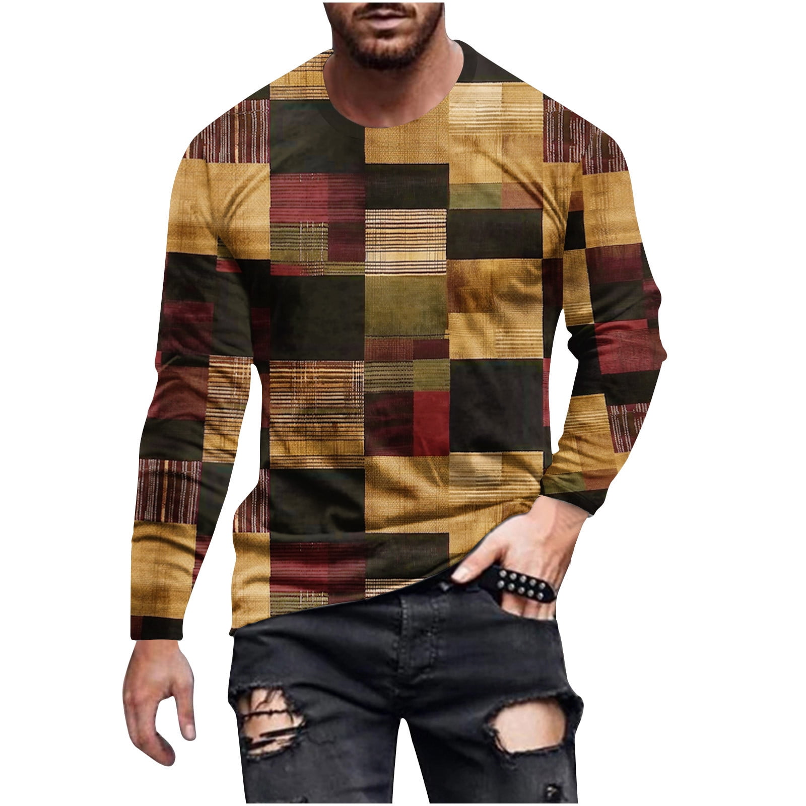 Oalirro Long Sleeve Tee Shirts for Men Men's Loose Round Neck 3D ...