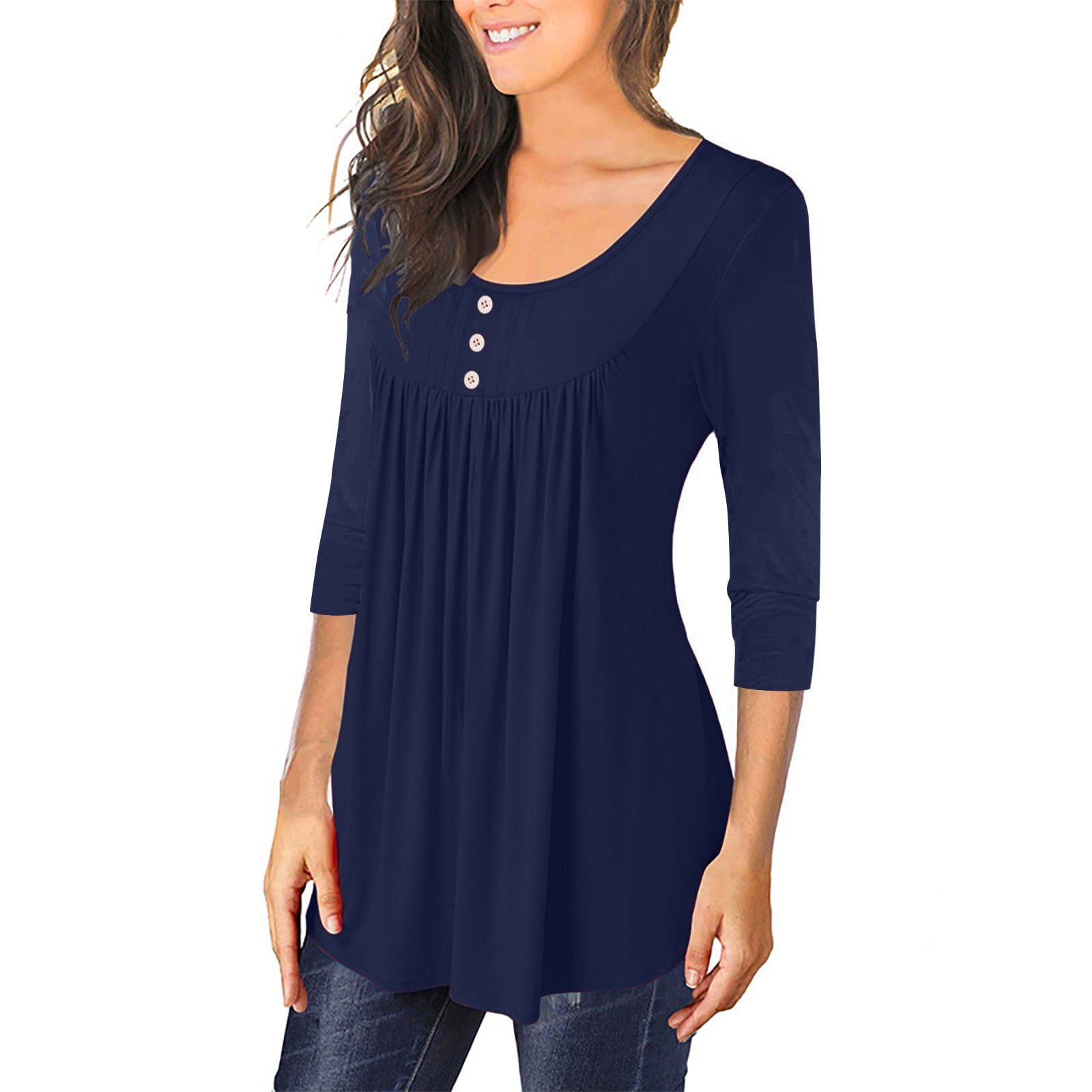 Oalirro Summer Dressy Tops For Women 3 4 Sleeve Round Neck Shirts
