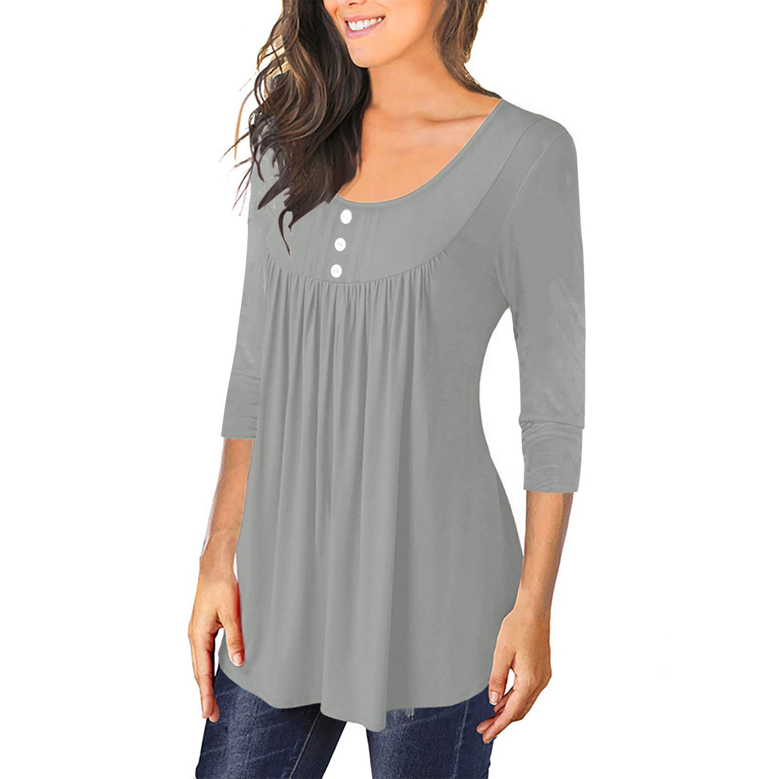 Oalirro Summer Dressy Tops For Women 3 4 Sleeve Round Neck Shirts