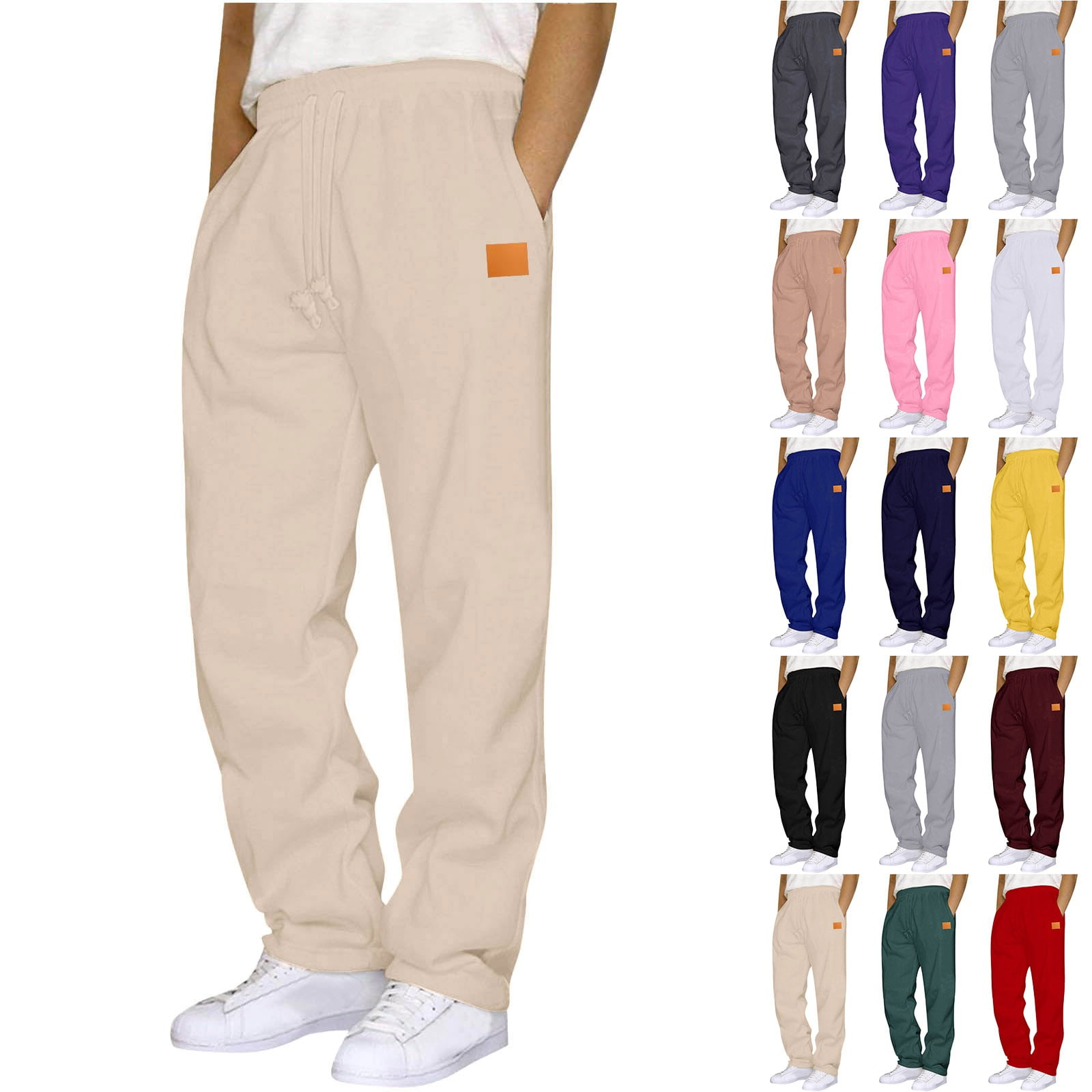 Oalirro Sweatpants for Men Men's Drawstring Elastic Waist Solid Color ...