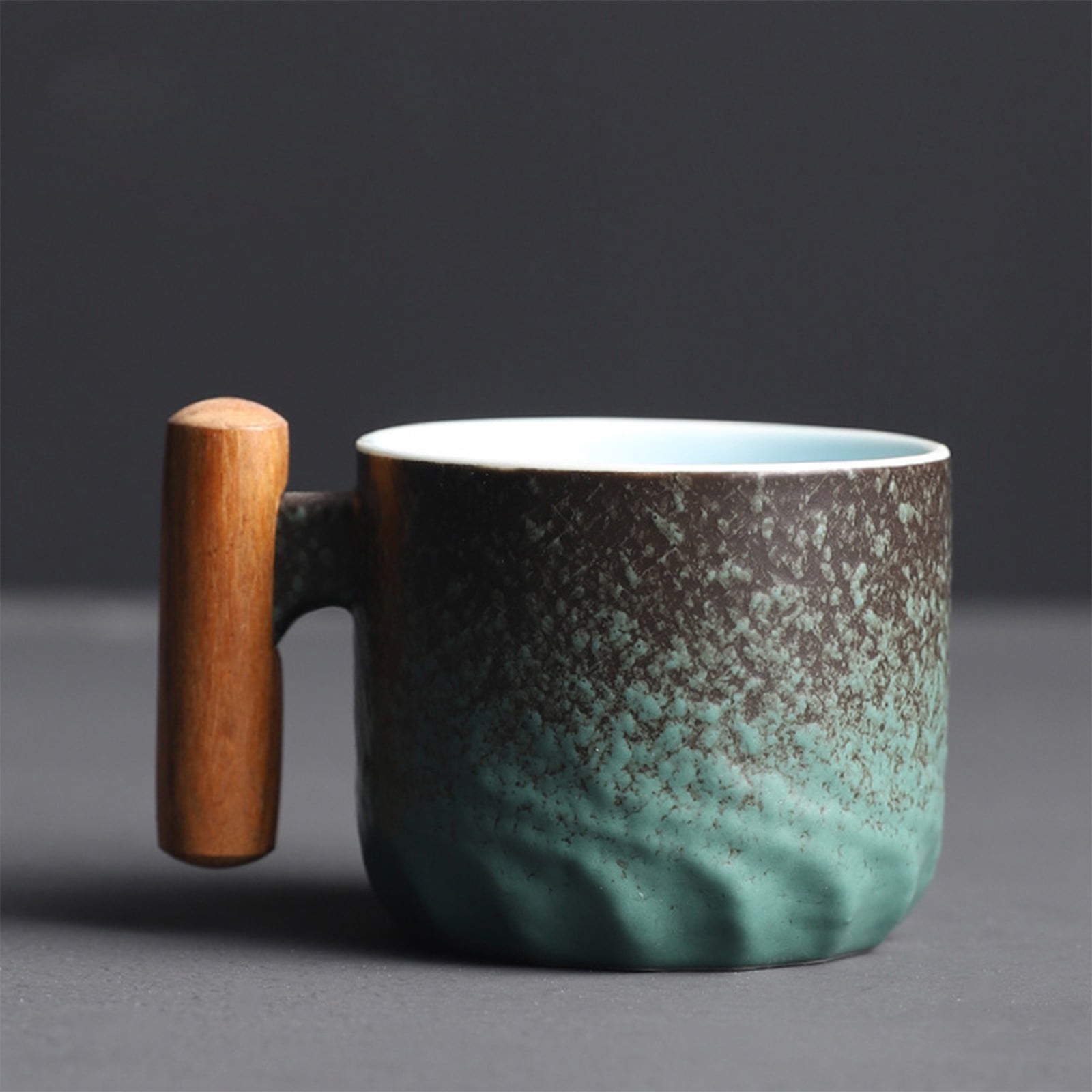 Oalirro Vintage Wooden Handle Ceramic Coffee Tea Cup with Gradient ...