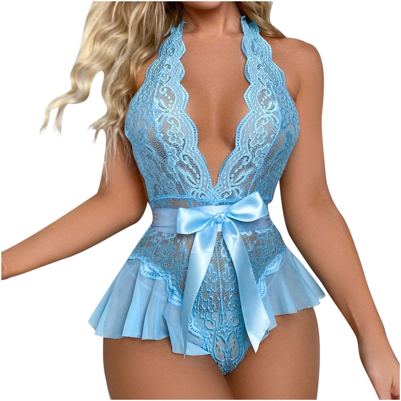 Oalirro Women Lace Teddy One Piece Lingerie Sexy Strappy Bodysuit For