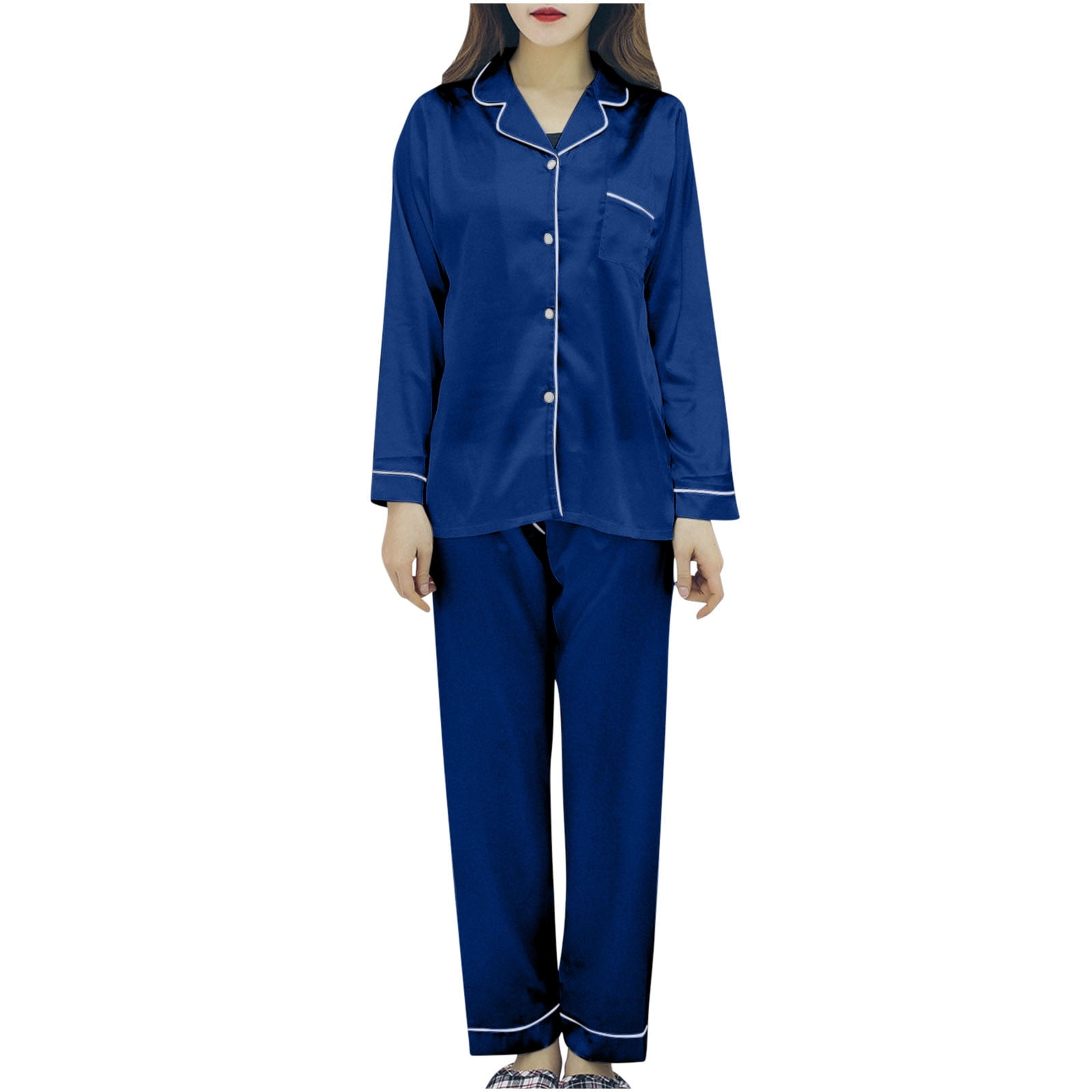 Oalirro Womens Satin Pajama Set Long Sleeve Pjs 2 Piece Outfit Button