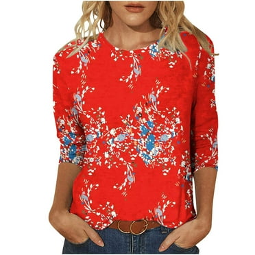 Plus Size 3/4 Sleeve Shirts for Women Floral Print V Neck Blouses Tunic ...