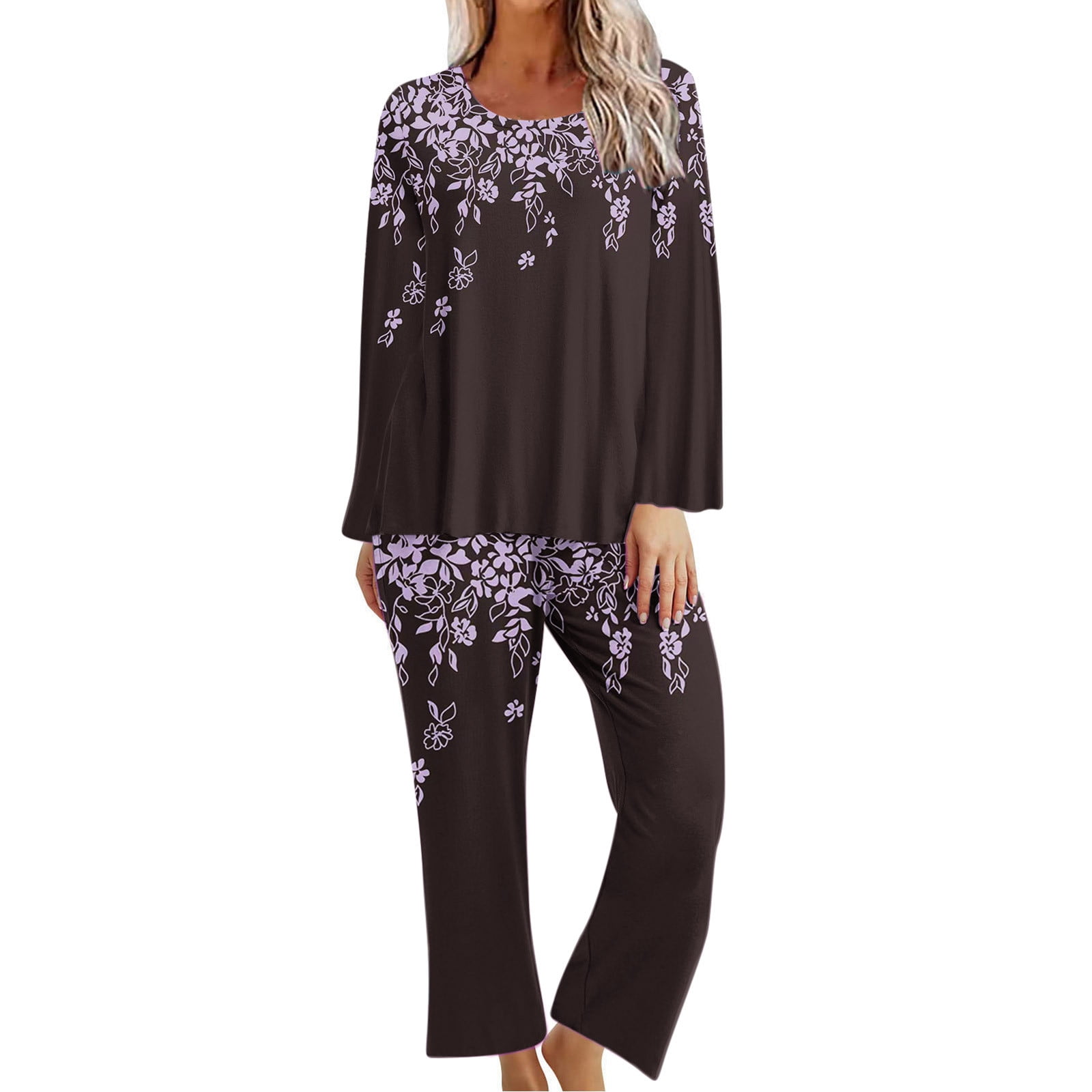 Oalirro Womens Pajamas Set Casual Long Sleeve Top with Long Pants ...