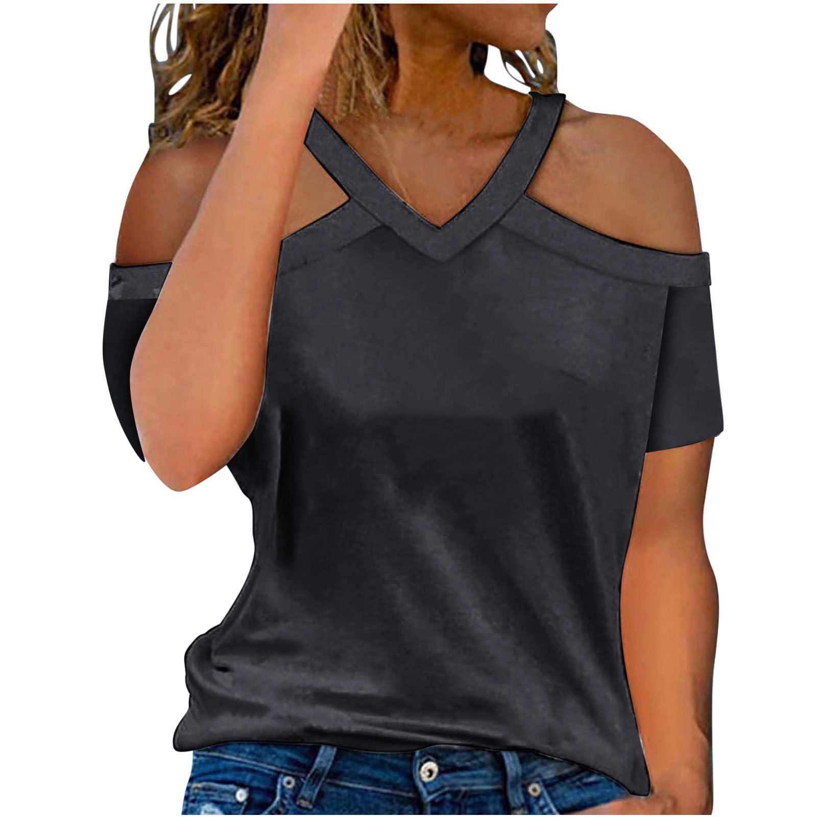 Oalirro Womens Sexy Cold Shoulder Tops, Casual Off Shoulder Short ...