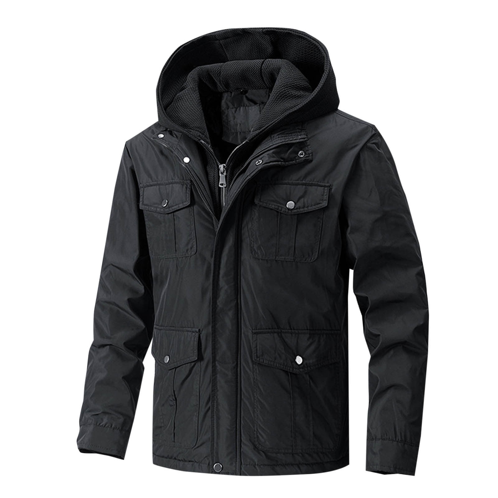 Oammyan Mens Warm Winter Cargo Coat Men's Layered Look Fleece Lining ...