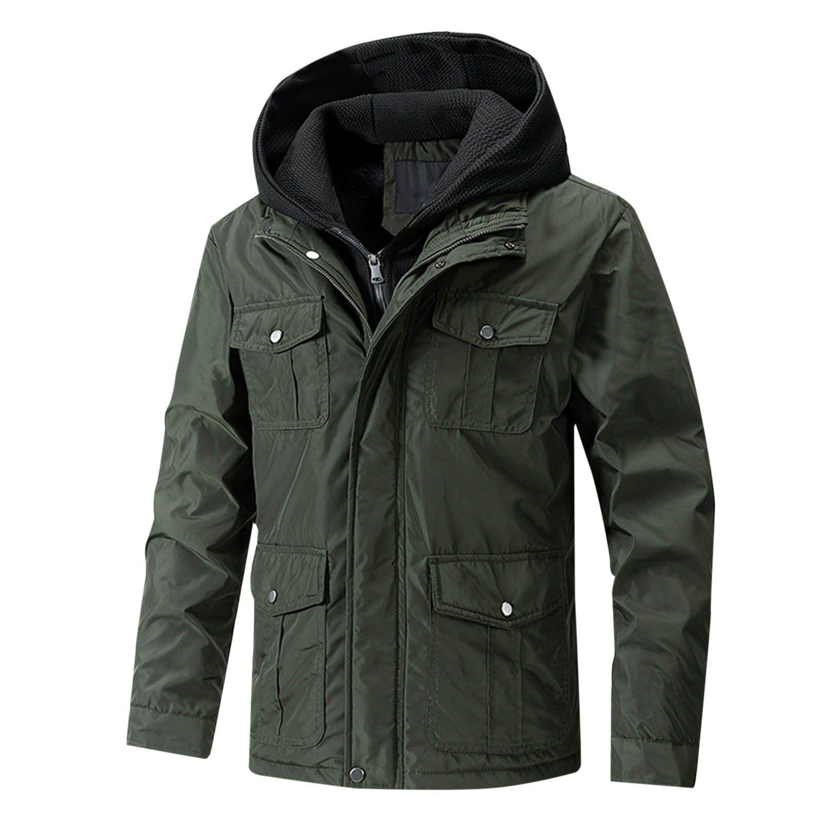 Oammyan Mens Warm Winter Cargo Coat Men's Layered Look Fleece Lining ...