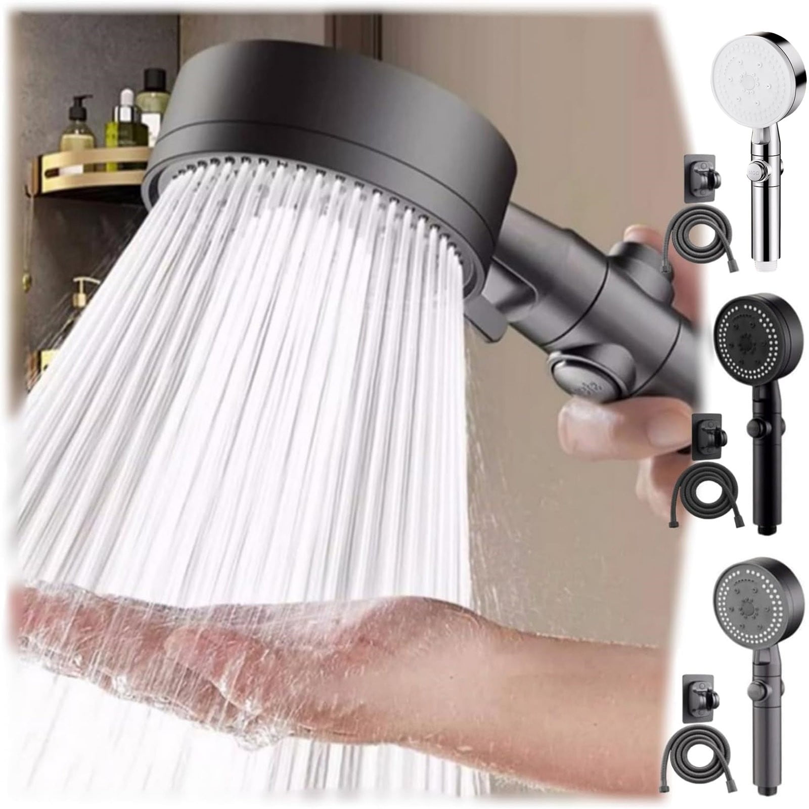 Oaqiey Multifunctional Hand Shower High Pressure 8 Modes Handheld
