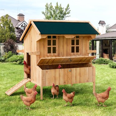 "Pefilos 74"" Predator-Proof Outdoor Chicken Coop, Waterproof PVC Roof ...