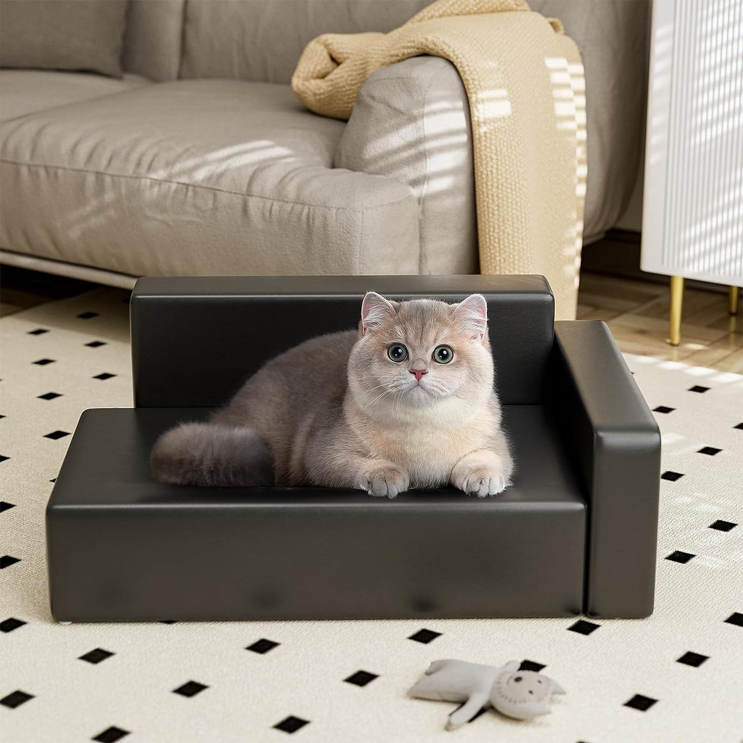 Oarlike Modern Pet Sofa PU Leather 31” Waterproof Comfort Dog Couch for ...