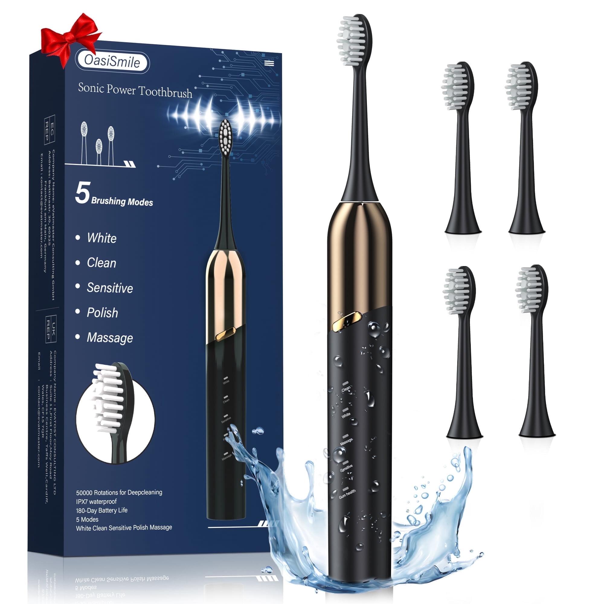 OasiSmile Electric Toothbrush, Sonic 50000 VPM Deep Clean, 5 Modes, 120 ...