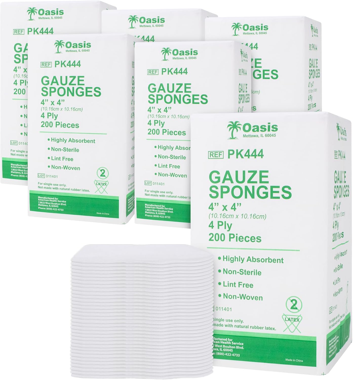 Oasis 4 x 4 inch Gauze Sponges, Lint & Latex Free, 4-Ply Absorbent Non ...