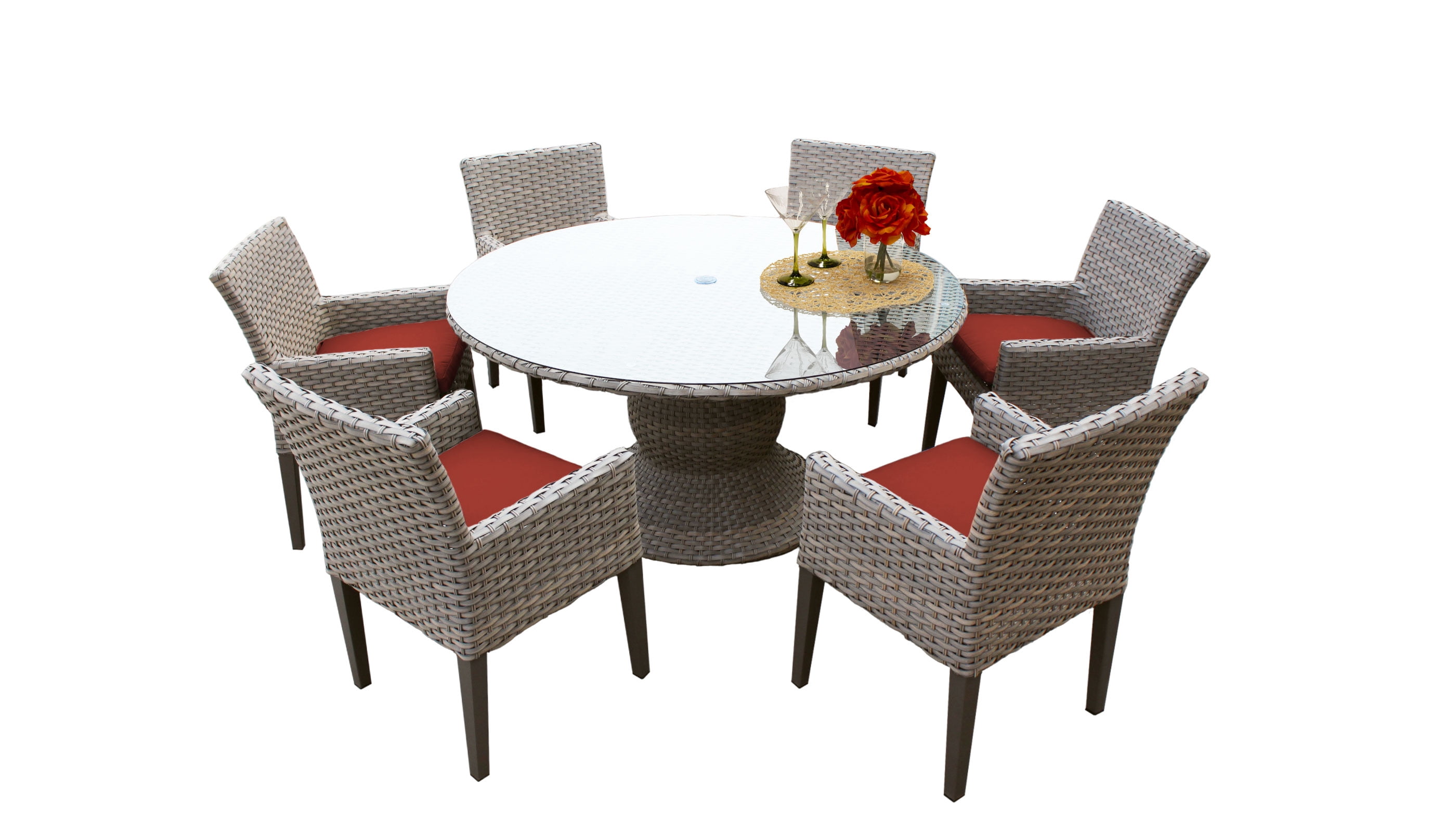 Oasis 60 Inch Outdoor Patio Dining Table with 6 Chairs w/ Arms ...