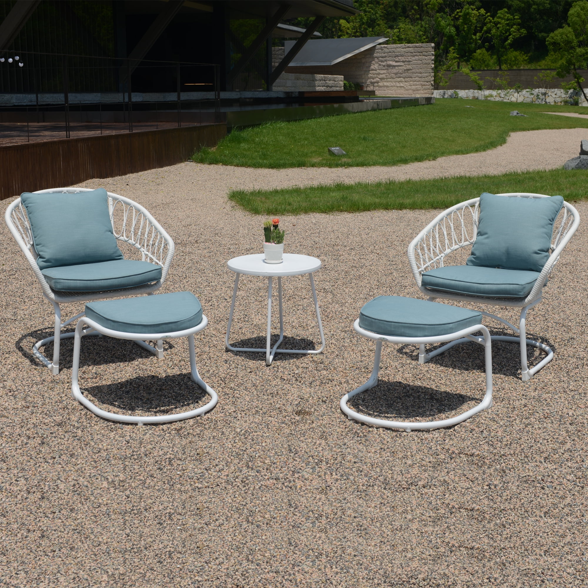 Oasis Casual 5 Pcs Patio Bistro Set One X Shape Table and Two Wicker ...