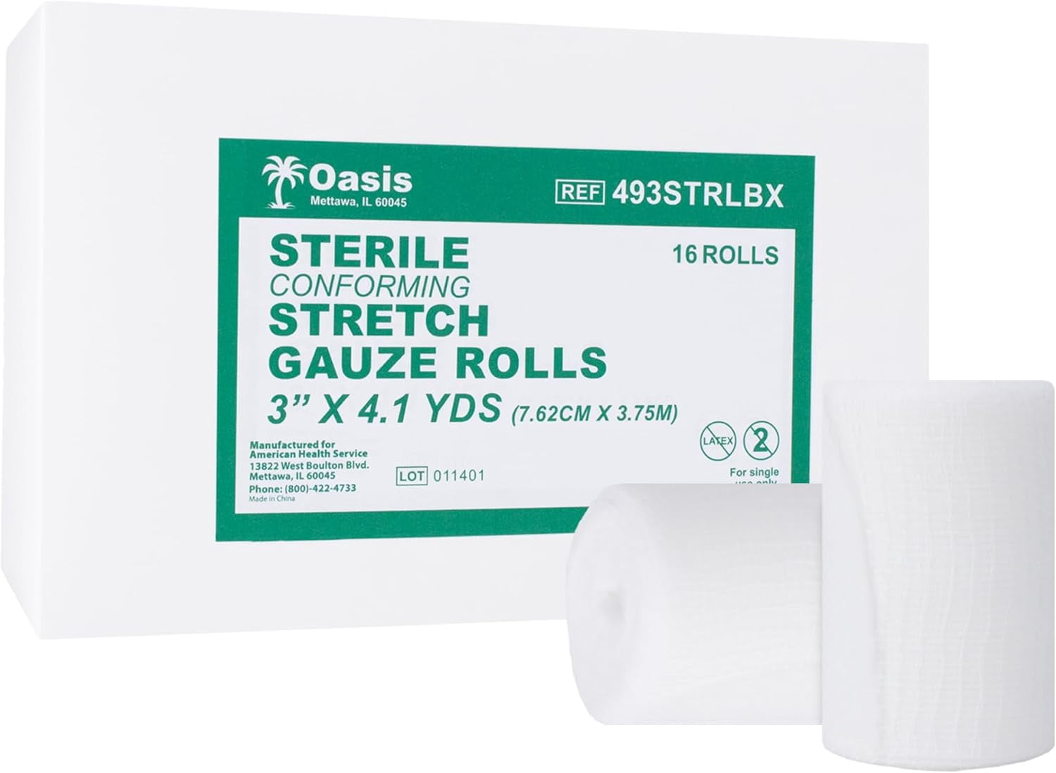 Oasis Conforming Stretch Gauze Bandage, 16 Rolls | Sterile Latex Free ...