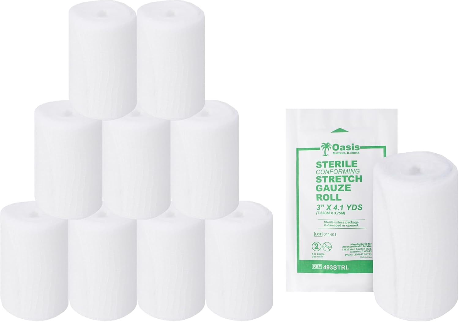Oasis Conforming Stretch Gauze Bandage, 48 Rolls | Sterile Latex Free ...