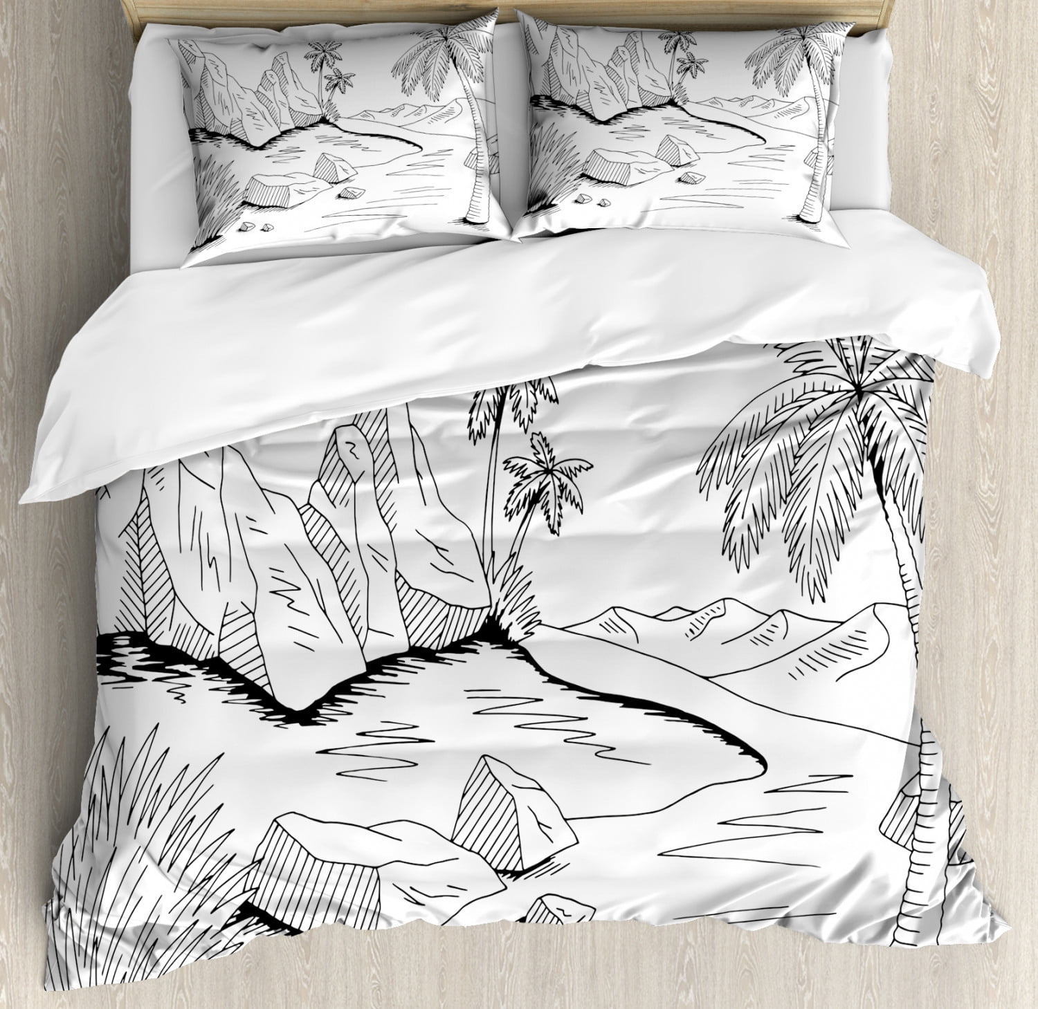 Oasis Duvet Cover Set King Size, Hand Drawn Pencil Sketched Outline ...