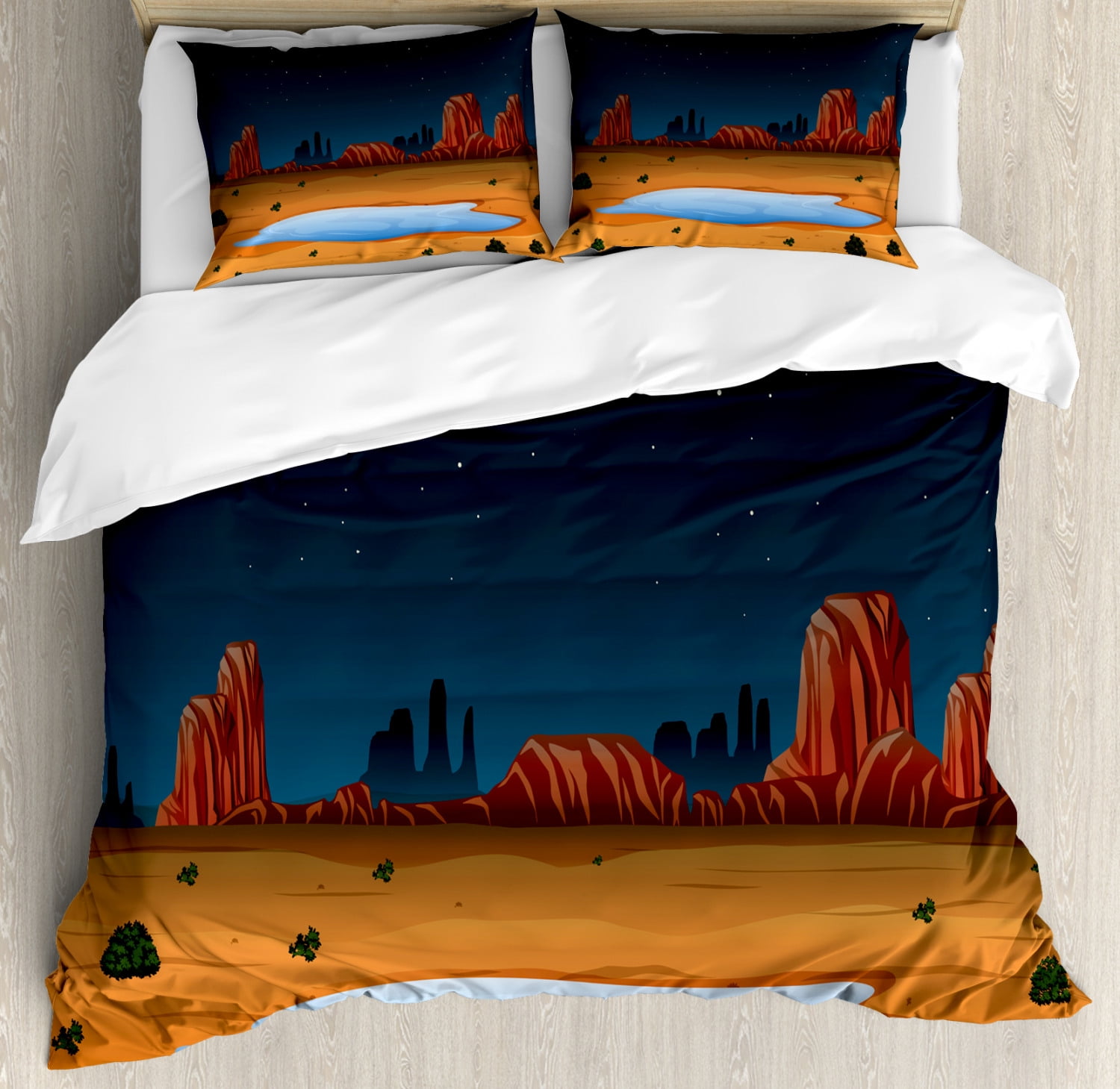 Oasis Duvet Cover Set Queen Size, Illustration of Arizona Landscape at ...