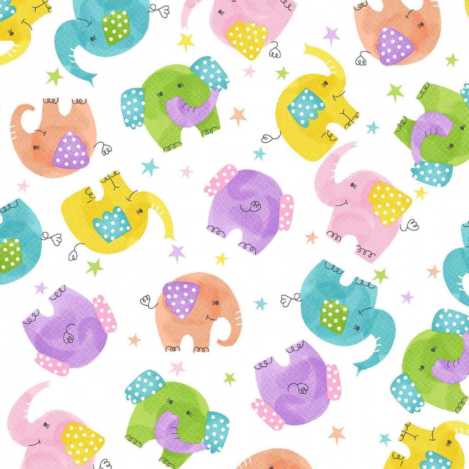 Oasis Fabrics Fun Flannels Elephants on White Baby Price per Yard ...