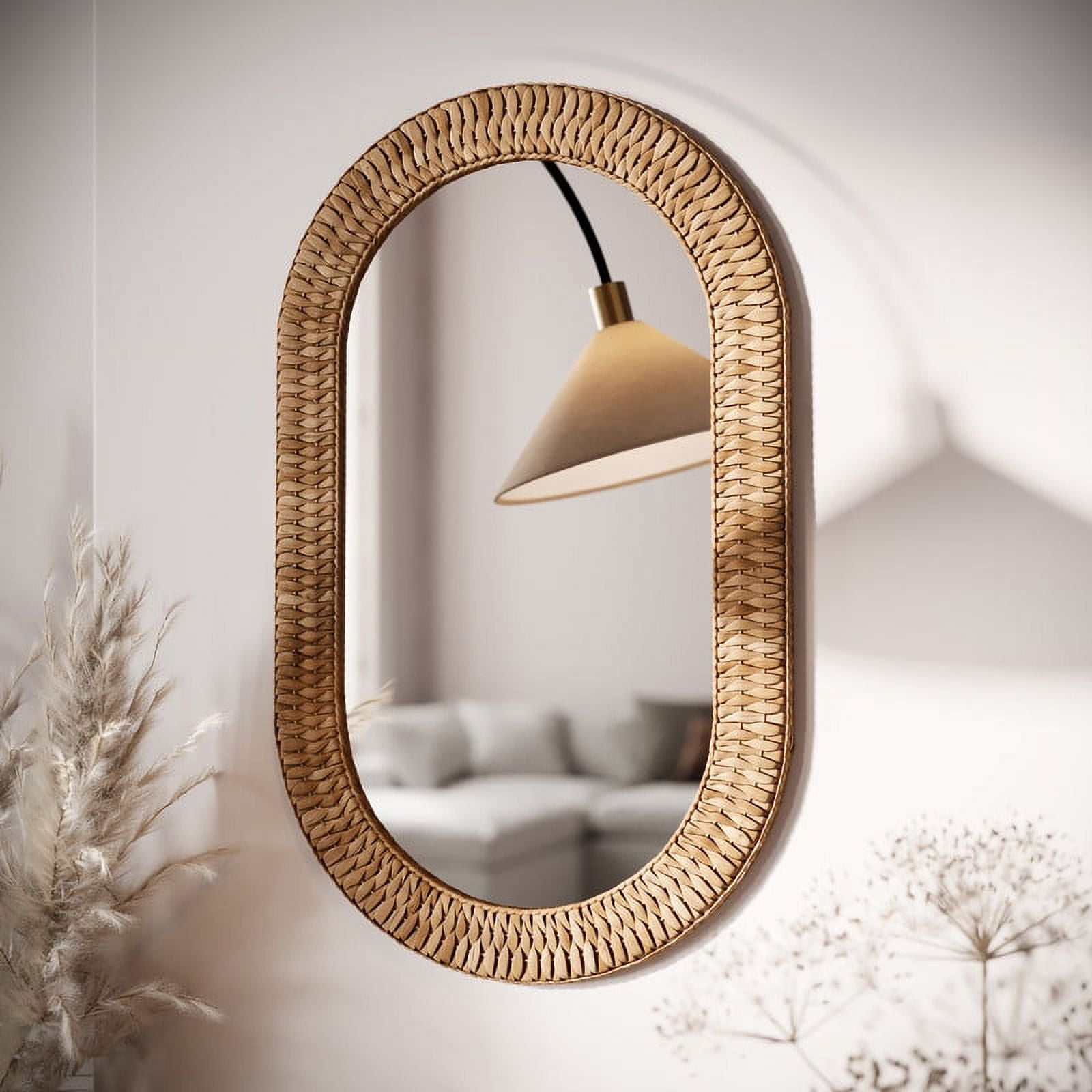 Oasis Grass Oval Rattan Woven Boho Wall Mirror - Walmart.com