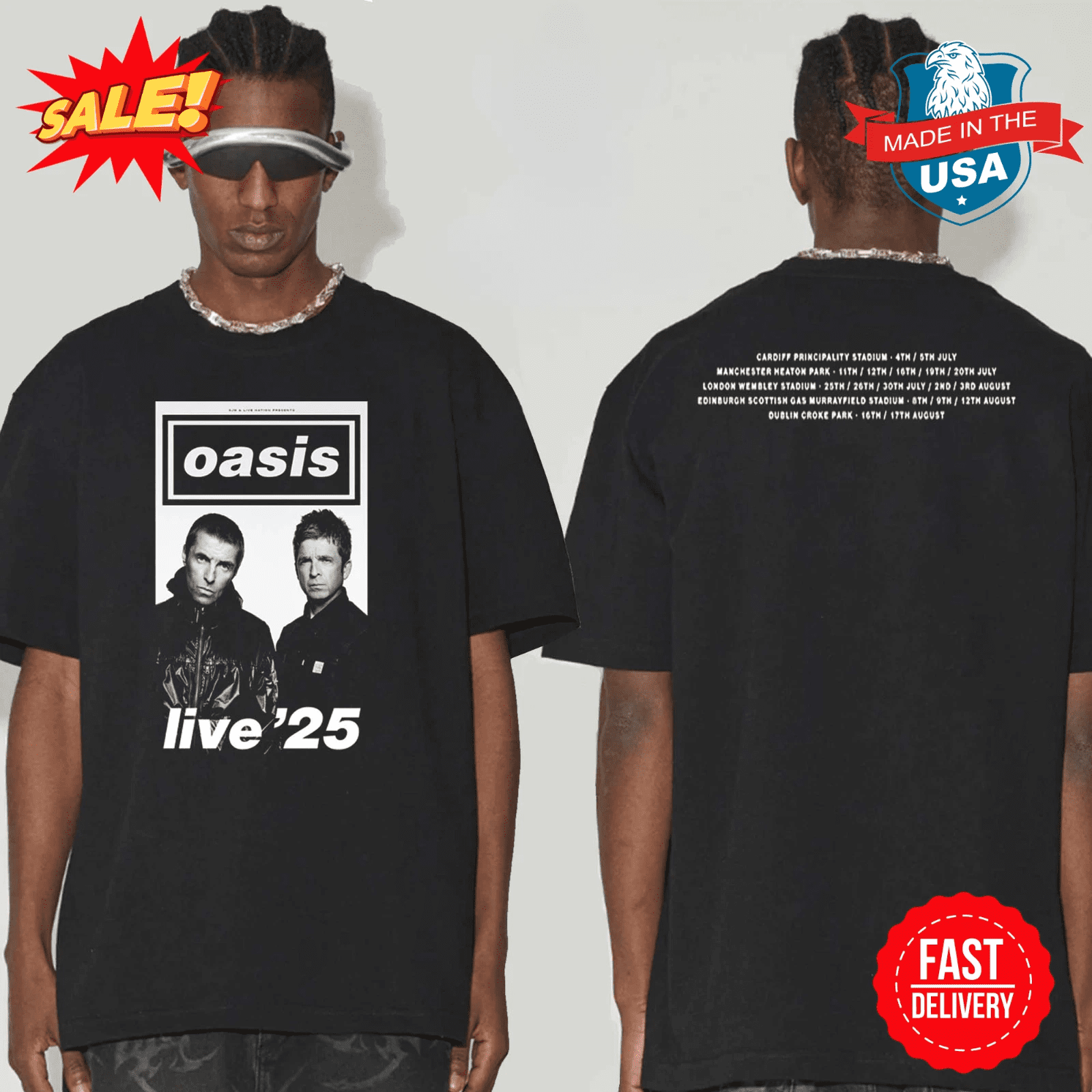 Oasis Live 25 Tour 2025 Dates Schedule Calendar Two Sided T-Shirt ...
