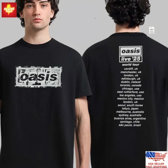Oasis Live 25 Tour T-Shirt Box Logo UK Design With Tour Dates 2025 ...