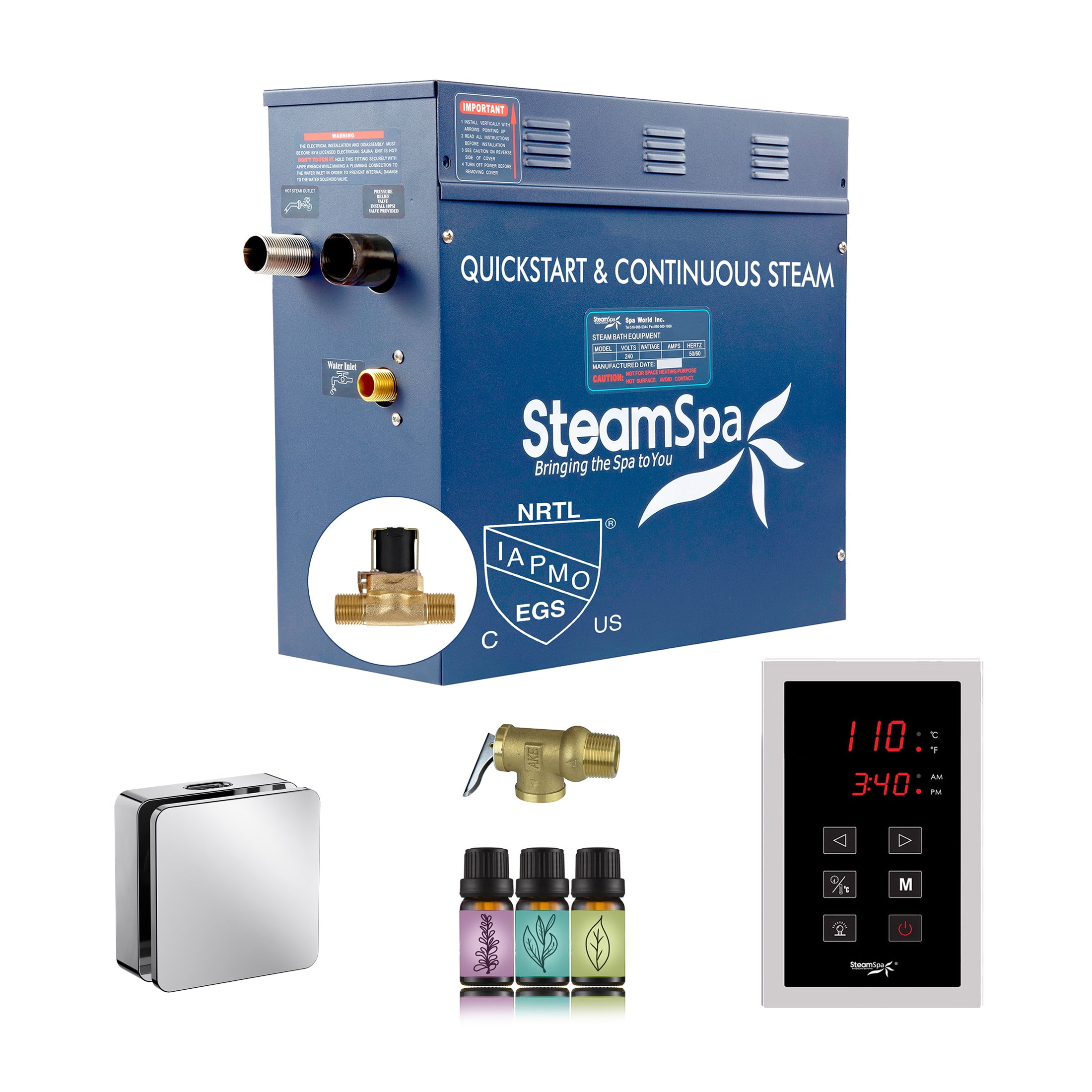 Oasis Series 7500-Watts Steam Generator with Continuous Steam Plus Easy Touch Pad and Auto Drain ...