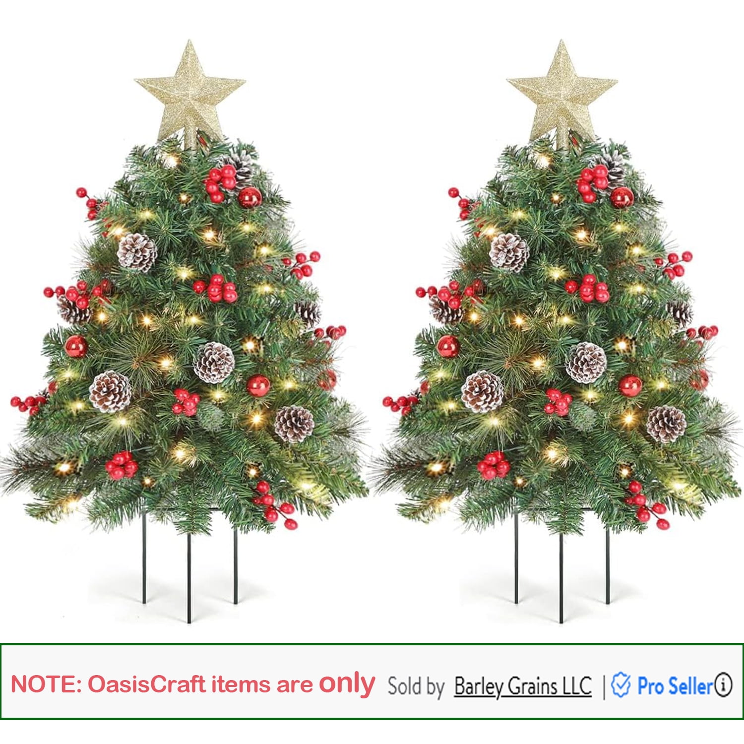 OasisCraft 2 Pack 33 inch Christmas Trees with LED Lights, Outdoor ...