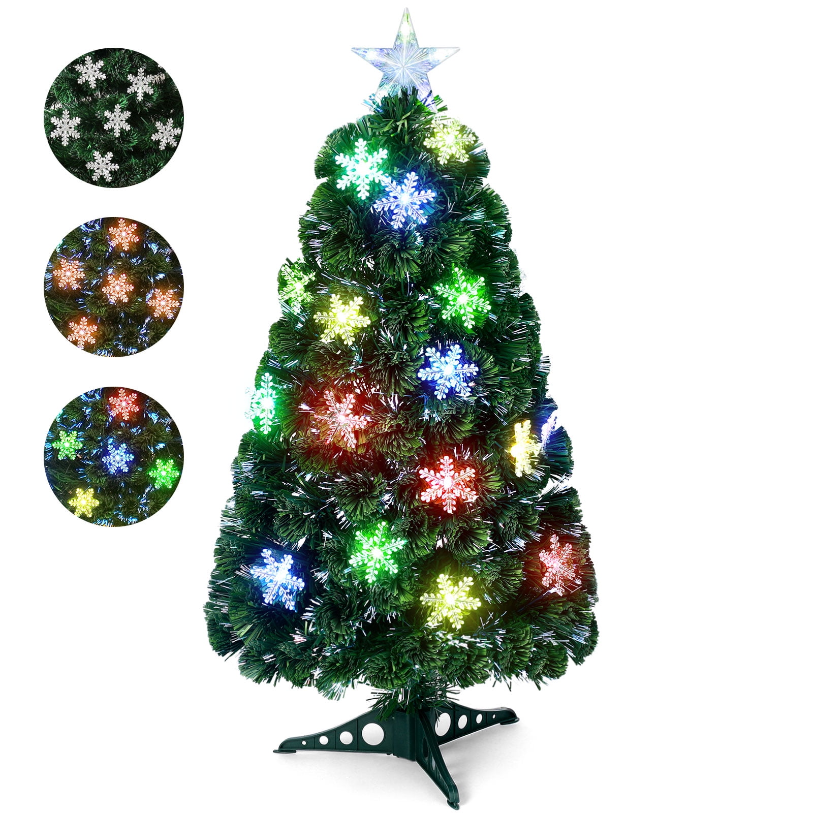 OasisCraft 3 FT Pre-Lit Optical Artificial Christmas Tree Fiber Tabletop Xmas Trees with ...