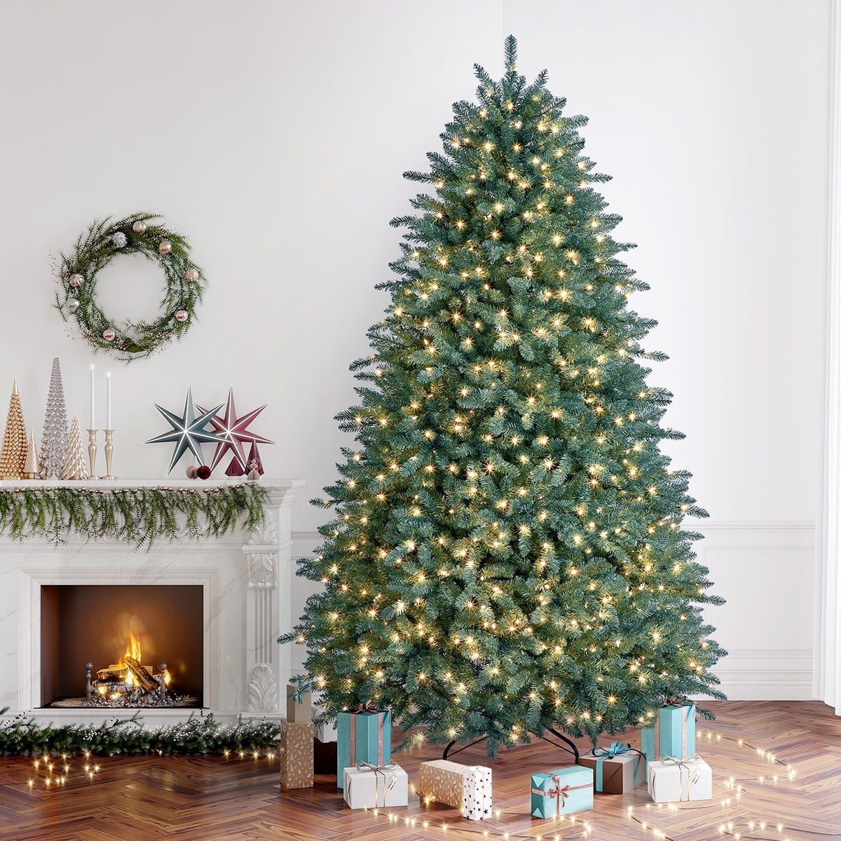 OasisCraft 4.5FT Pre-lit Christmas Tree Premium Hinged Blue Spruce ...