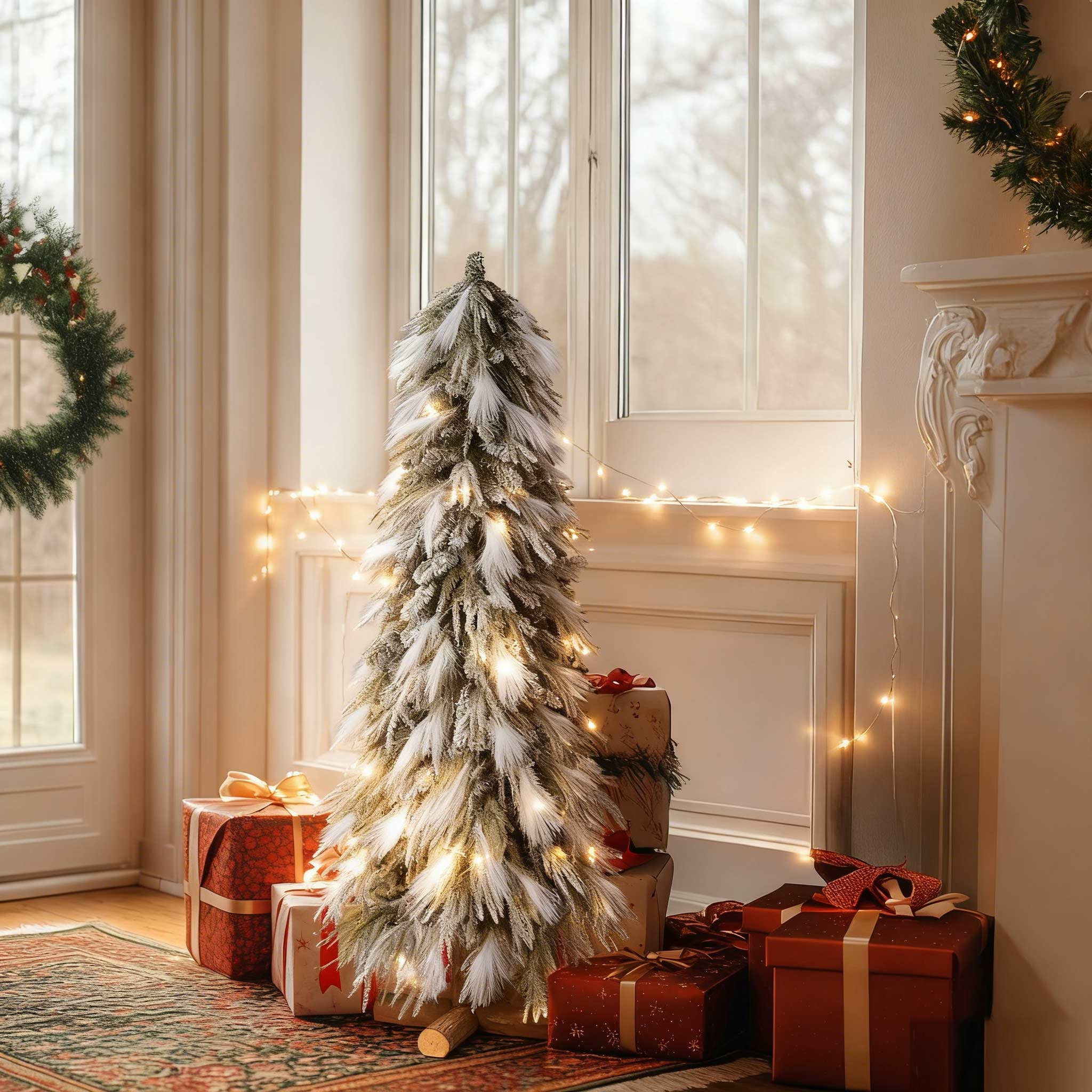 OasisCraft 3FT Pre-Lit Feather Flocked Christmas Tree with 50 Warm ...