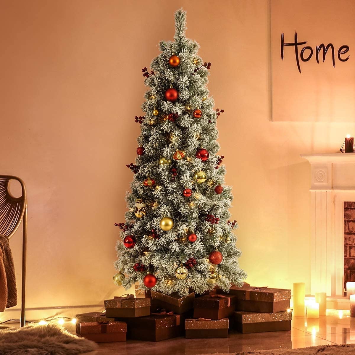 OasisCraft Unlit 4.5ft Snow Flocked Artificial Pencil Christmas Tree ...