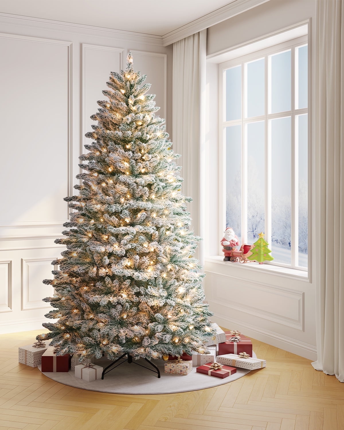 OasisCraft 6.5ft Snow Flocked Pre-lit Christmas Tree, Artificial ...