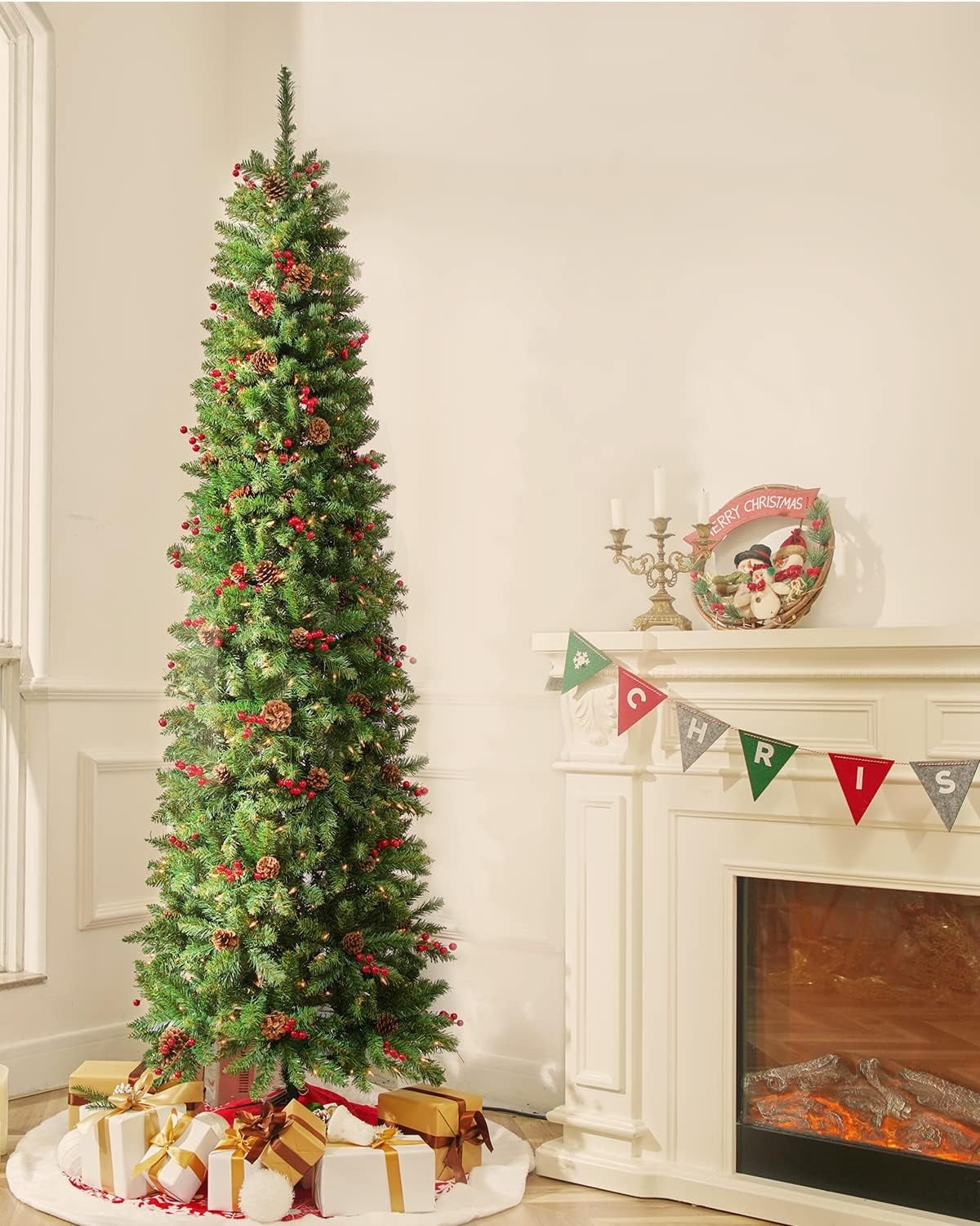 OasisCraft 7.5ft Slim Artificial Fir Christmas Tree - Pine Decoration ...