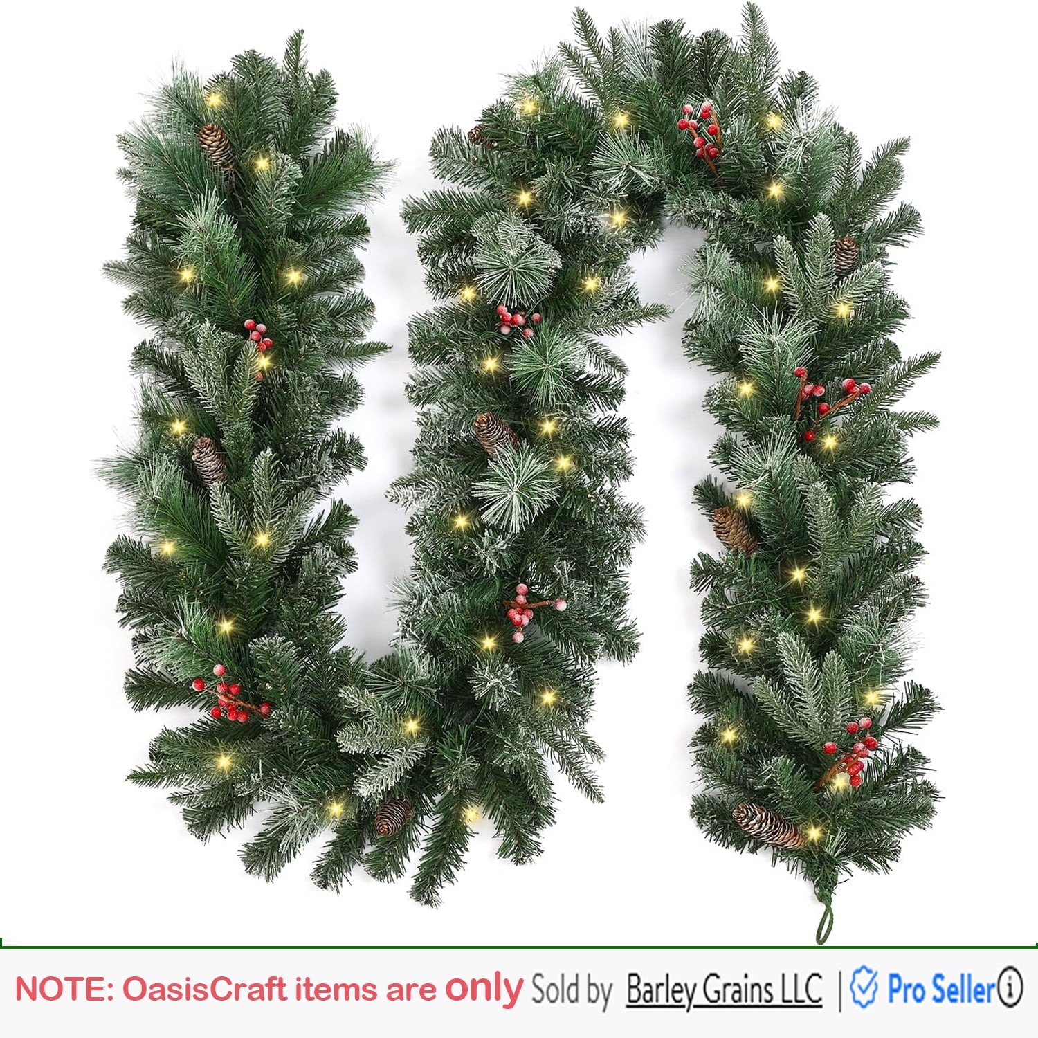 OasisCraft Pre-lit Christmas Garland- LED Lights, Decorations, Timer ...