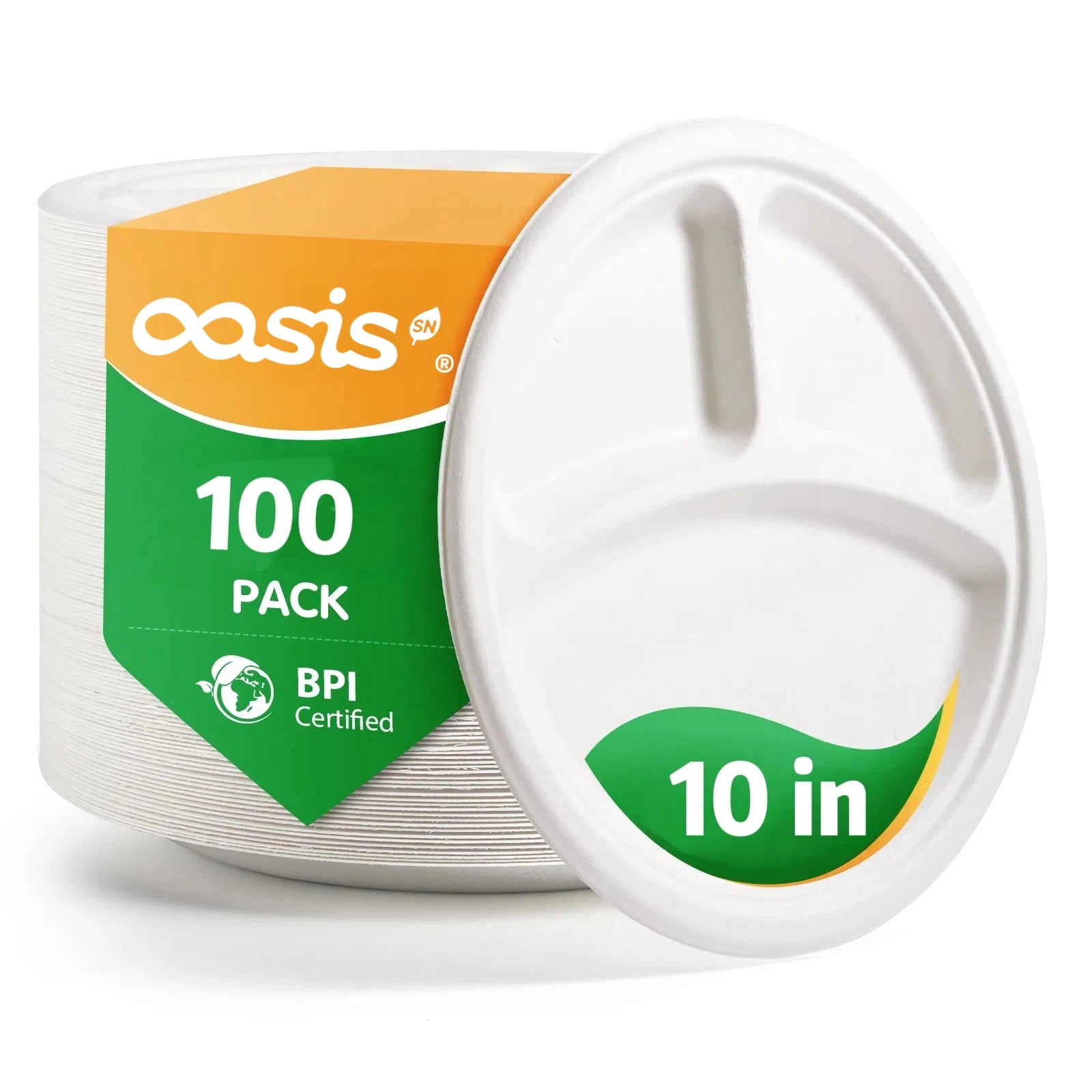 3-Compartment Paper Plates,OasisSN 10 Inch Compostable Disposable ...