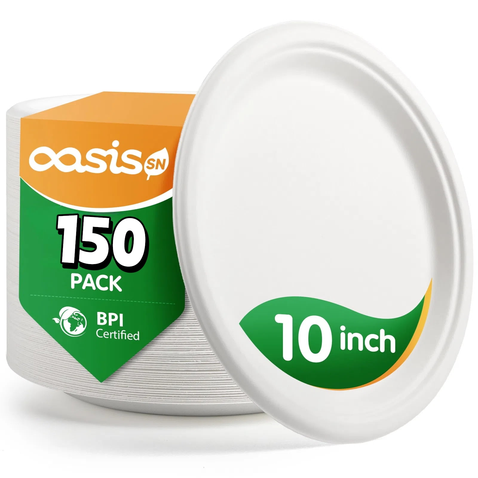 OasisSN 10in Paper Plates,150 Pack Compostable Disposable Heavy Duty ...