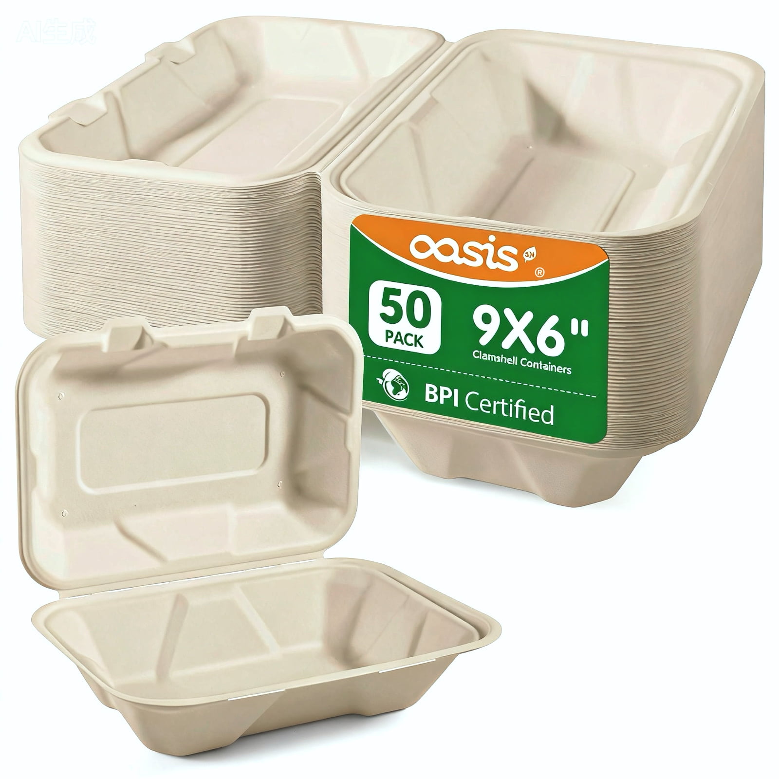 OasisSN 50 Pack Clamshell Take Out Food Containers, 100% Compostable To ...