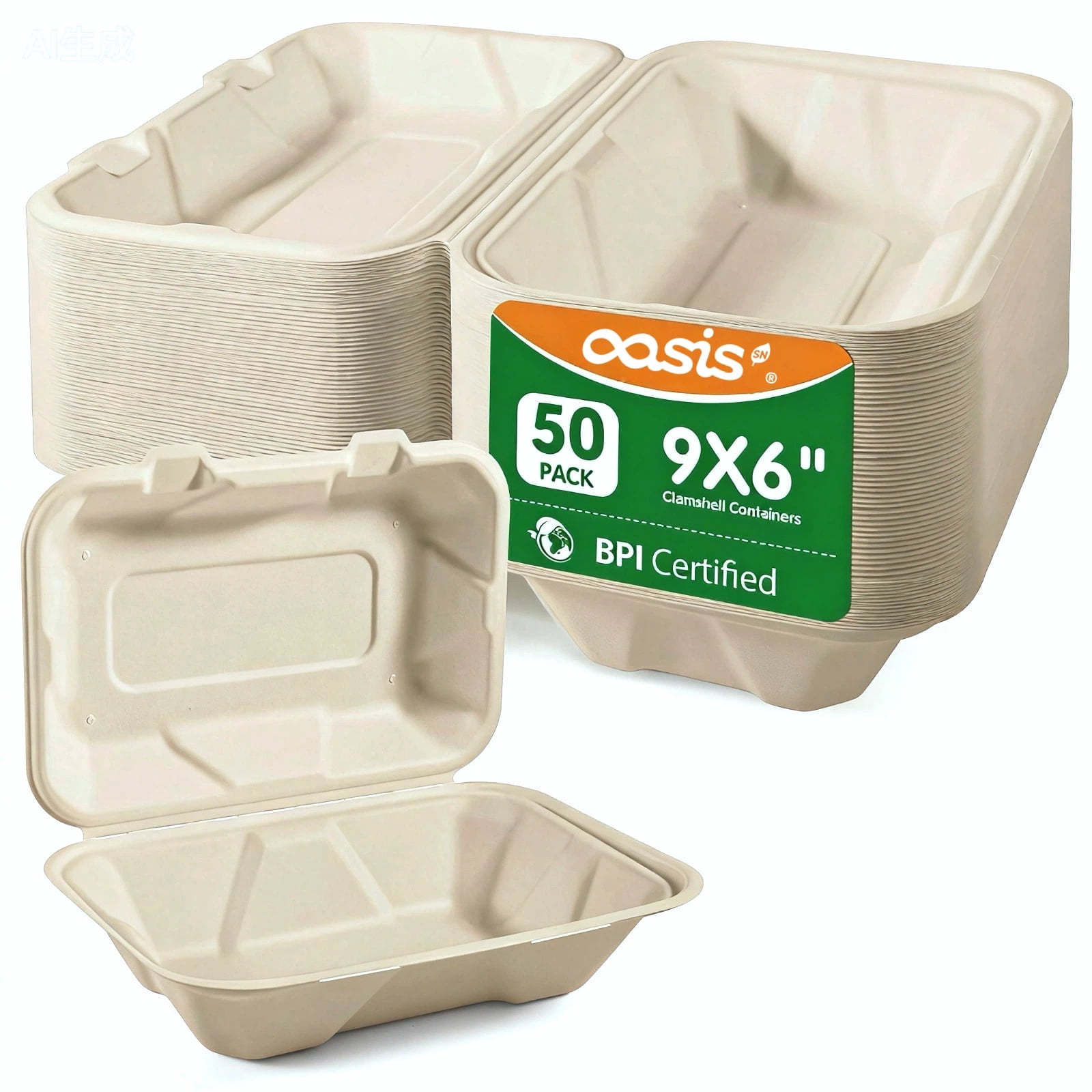 OasisSN 50 Pack Clamshell Take Out Food Containers, 100% Compostable To ...